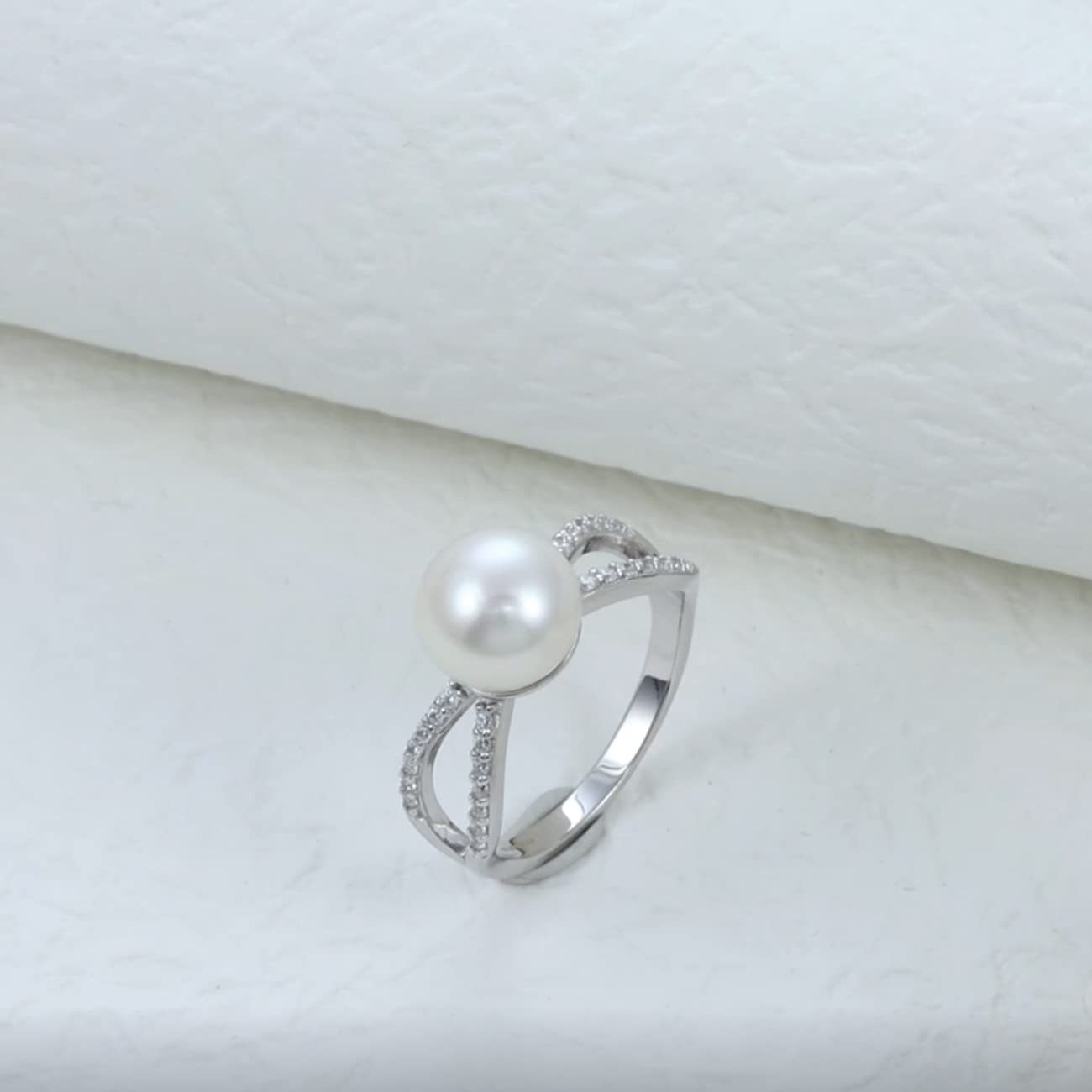 JO WISDOM Pearl Ring,925 Sterling Silver Cubic Zirconia Women's Rings,size10