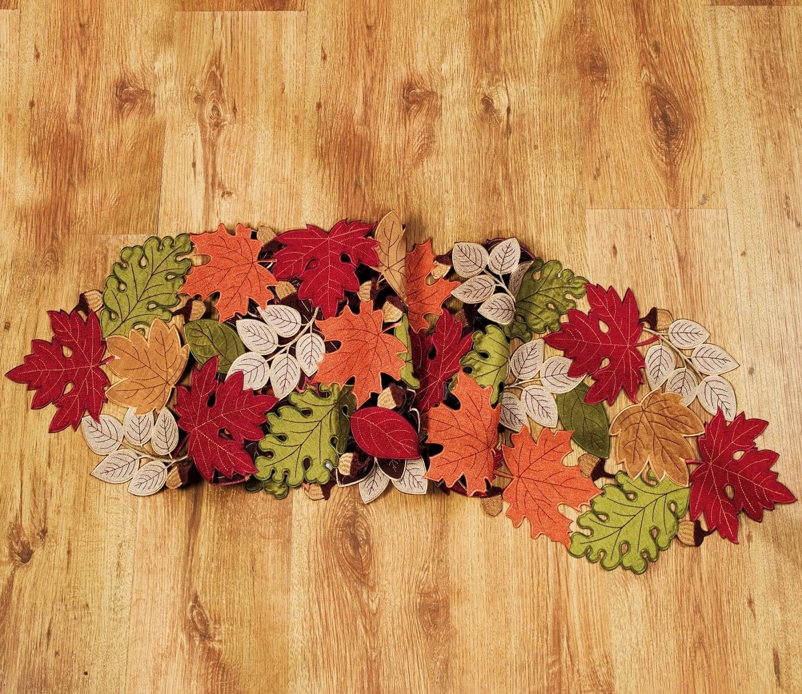 KEVA Fall Placemats Set of 4, 15inch Round Placemats, Fall Decorations for Home, Autumn Maple Leaves Cutwork Embroidered Placemats for Harvest Thanksgiving Holiday Decor