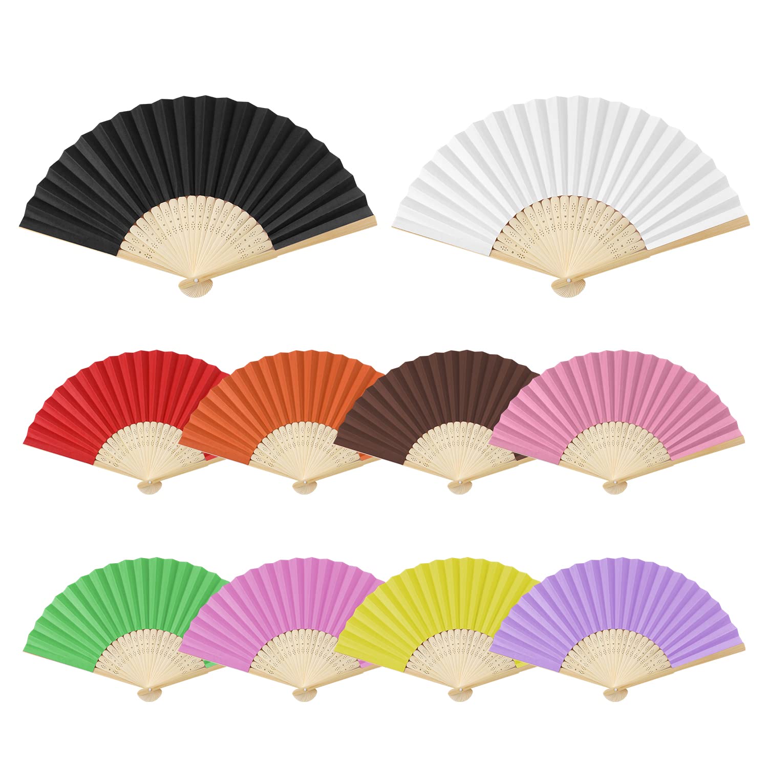 KINBOM 10pcs Folding Hand Fans for Women, Multicolor Folding Fans Hand Fan Foldable Bamboo Elegant Folding Fan with 10 Solid Colors for Daily Use Wedding Dance Party