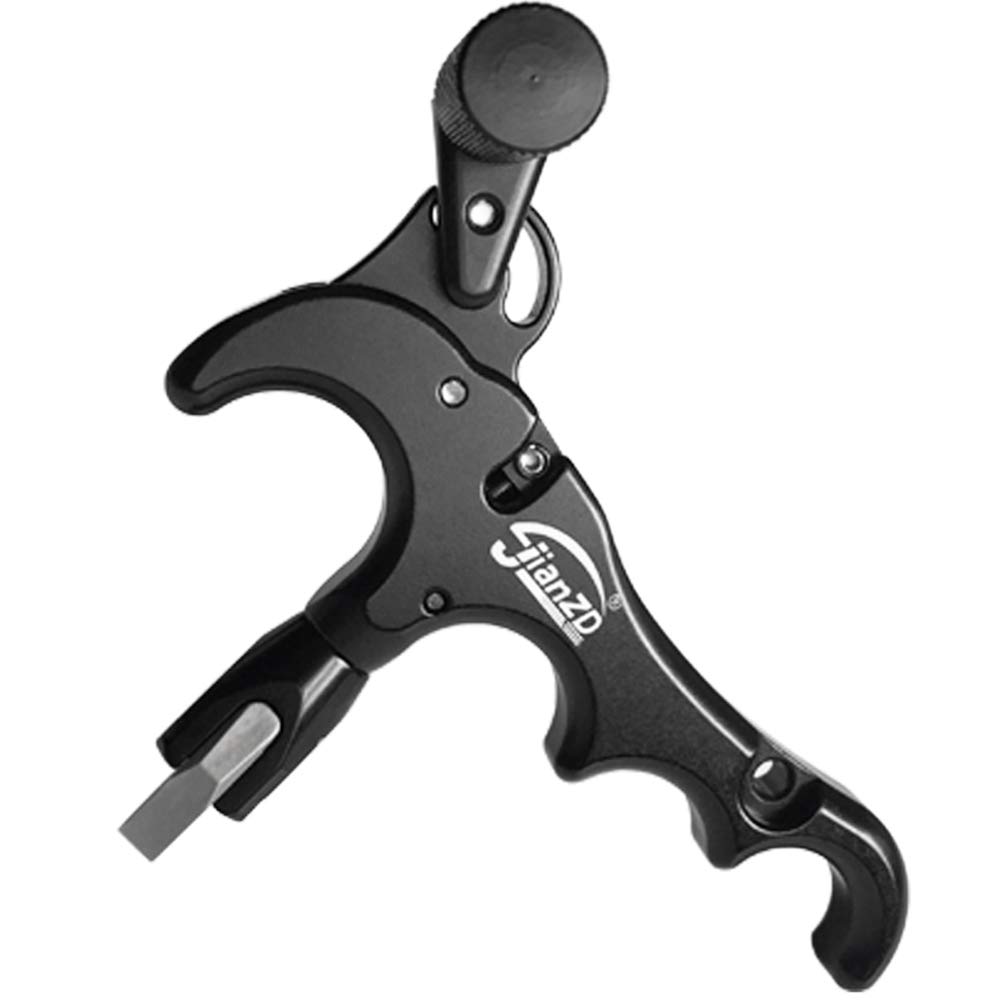 JIANZD Compound Bow Release 3/4Finger 360° Rotatable Aluminum Alloy Archery Trigger Synapse Hammer Throw Release Assistant (Black D Loop)