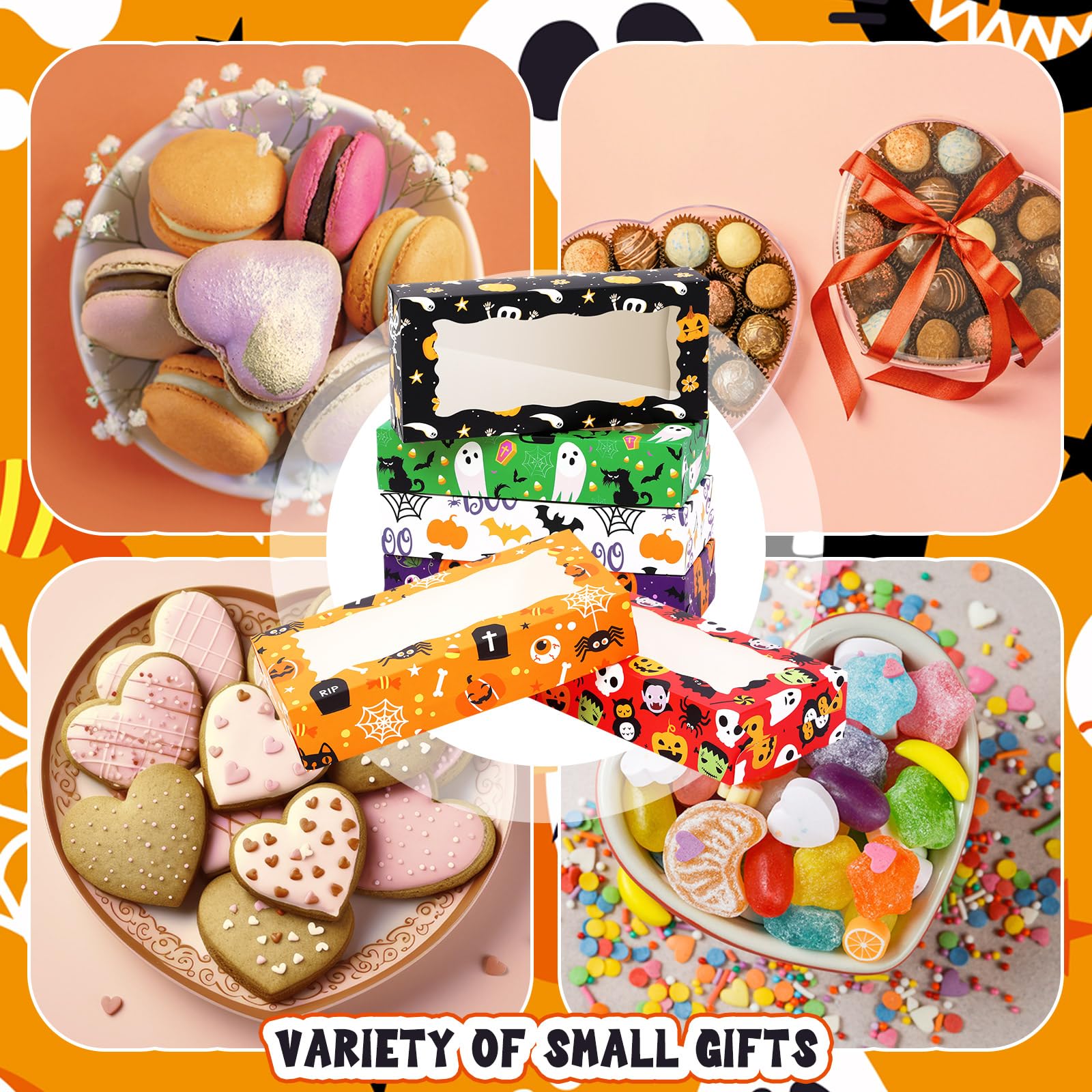 ReliThick 36 Pcs Halloween Cookie Boxes with Window 12 x 5.5 x 2.5 Inch Halloween Bakery Box Treat Boxes Dessert Boxes with Window for Cupcake Donuts Candies Pies Halloween Party Favors