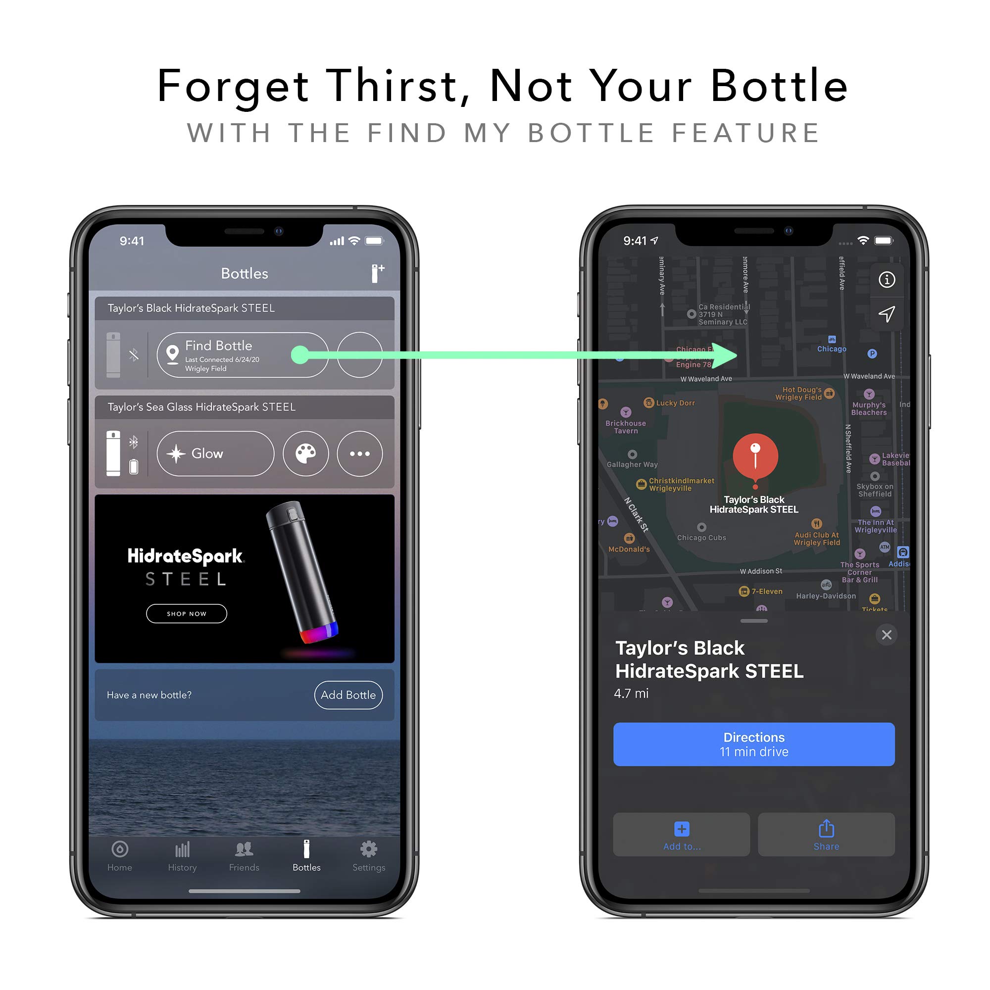 Hidrate Spark PRO Smart Water Bottle – Tracks Water Intake with Bluetooth, LED Glow Reminder When You Need to Drink – Chug Lid, 21oz, Black