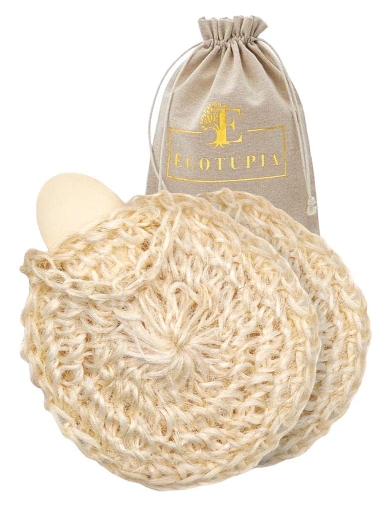 Natural Handwoven - Sisal Loofah - Body Scrubber Made from Premium Agave Fibers - Arabic - Turkish Style Shower loofah - Loofah Sponge with bar Soap Pouch - Loofah Exfoliating Body Scrubber (2-Pack)