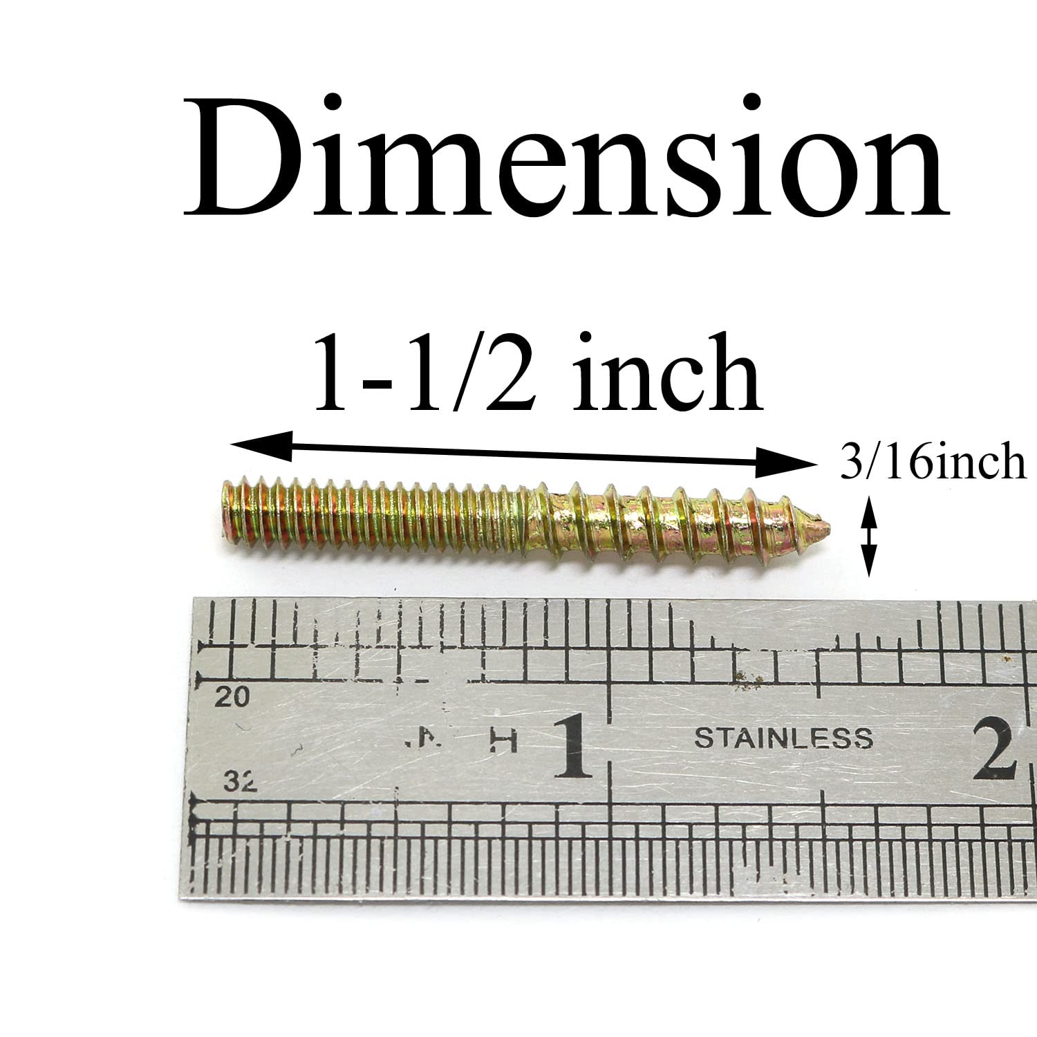 Pro Bamboo Kitchen 8pcs 3/16-24 x 1-1/2" Hanger Bolts Double Headed Bolts Self-Tapping Screw Hanger Bolts for Furniture