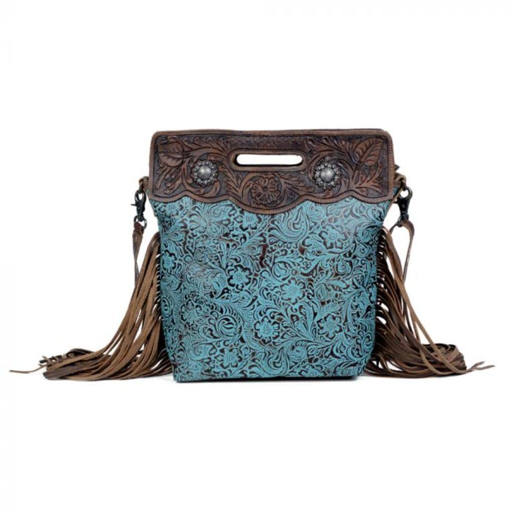 Myra Bag Blue Vine Hand-Tooled Bag S-3361