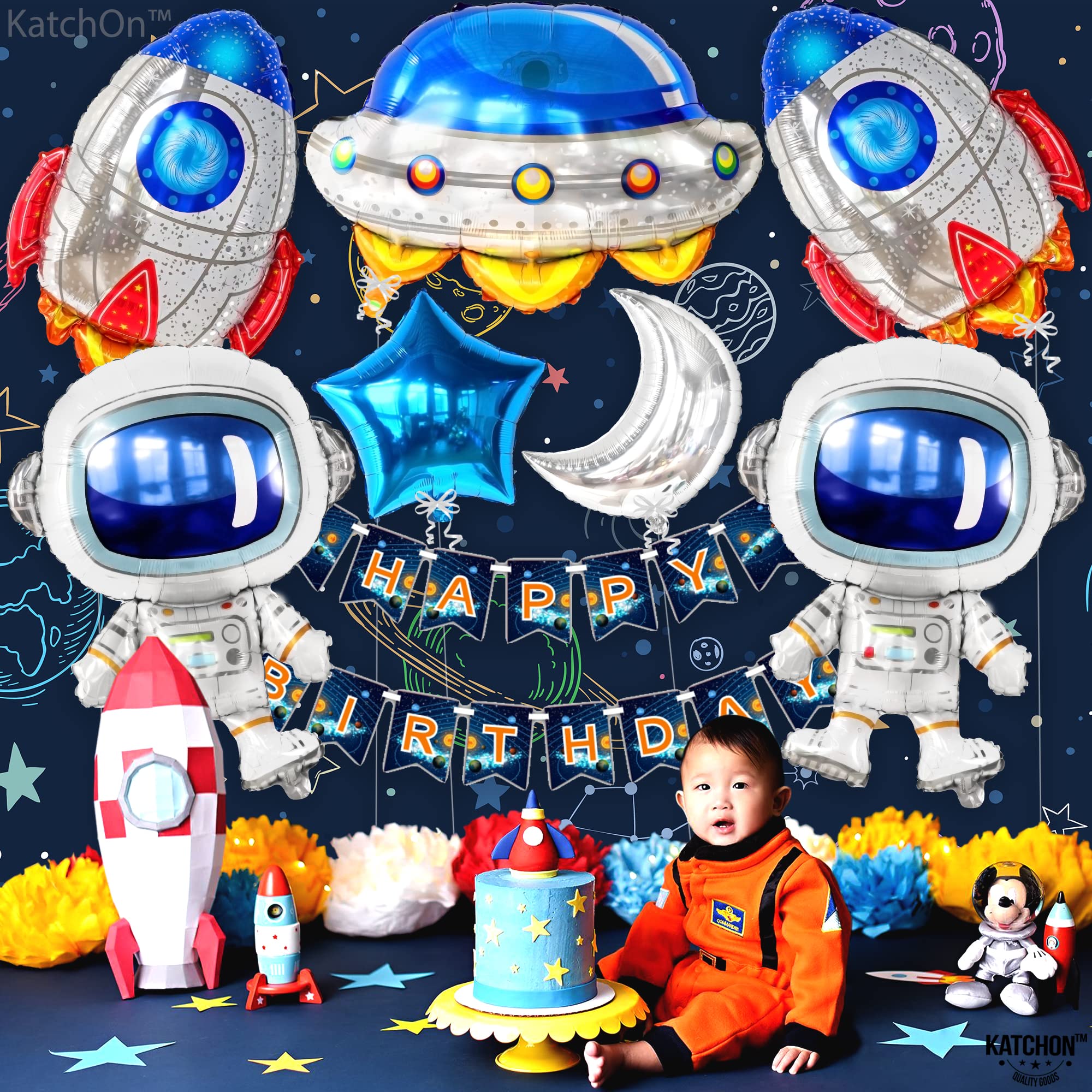 KatchOn, Large Astronaut Space Balloons Set - 37 Inch, Pack of 7 | Space Themed Balloons for Space Birthday Decorations | Outer Space Balloons | Astronaut Balloons for Space Themed Party Decorations