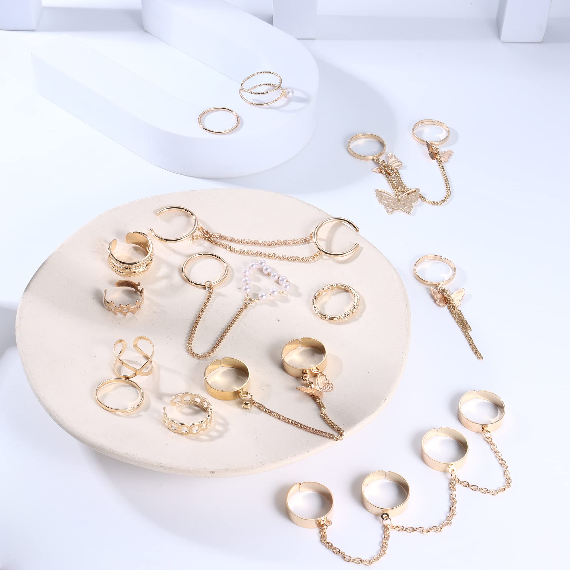 Jstyle 14Pcs Gold Knuckle Stackable Rings Set for Women Gothic Punk Chain Finger Rings Hip Hop Stackable Vintage Rings Set