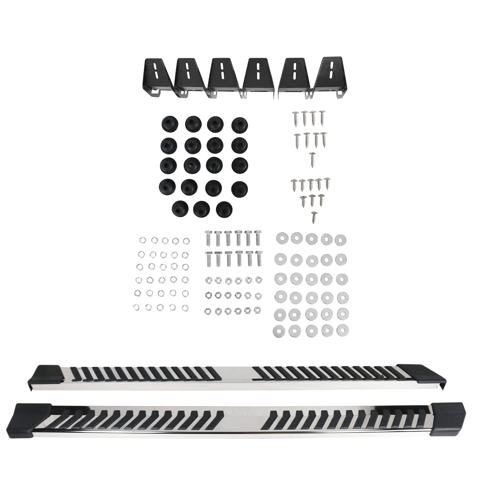 IKON MOTORSPORTS, Running Boards Compatible With 2015-2023 Ford F150 SuperCrew Cab, V Style Silver Steel Side Step Bar Nerf Bar