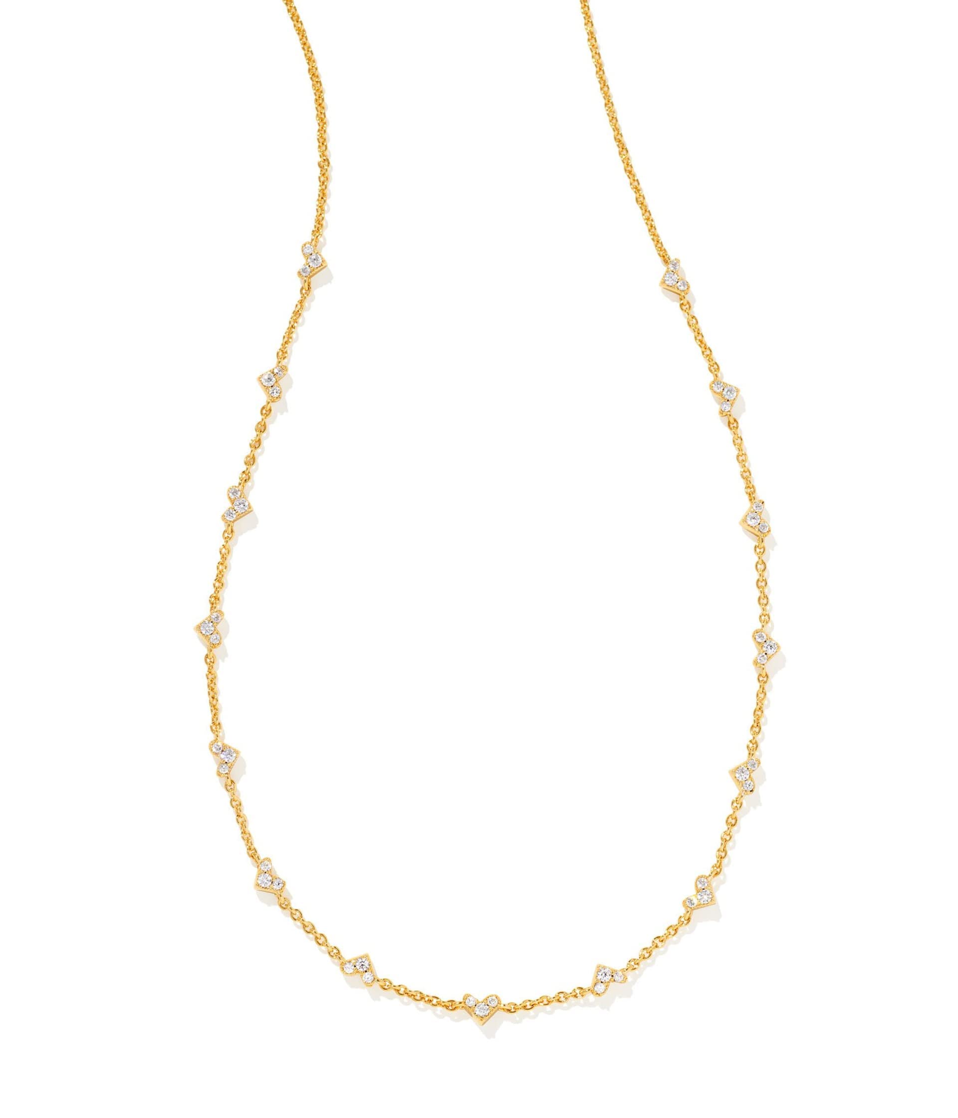 Kendra Scott Haven Crystal Heart Strand Necklace Gold White Crystal One Size
