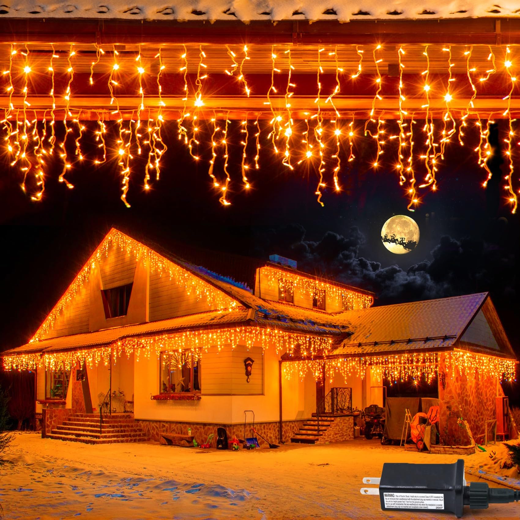JMEXSUSS 400 LED Halloween Decor Orange Lights Outdoor, 8 Modes Orange Icicle Lights Indoor Outdoor Waterproof with Remote, Orange Halloween String Lights Plug in for Halloween Room Party Holiday
