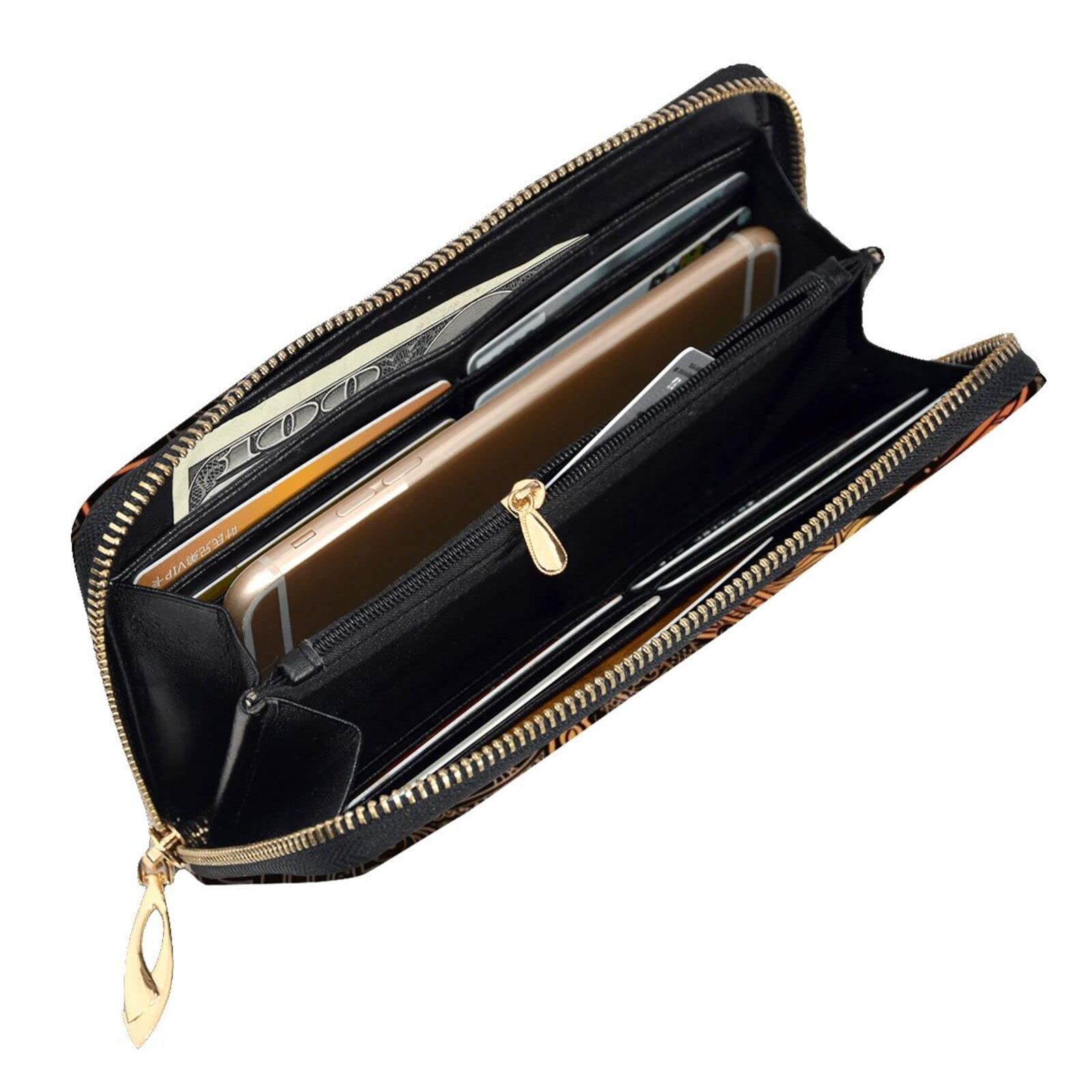 Long Handbag Purse Wristlet Bag Card Holder Wallet-Dragonfly Mandala Ethnic Tribal Leather Wallet For Women Men