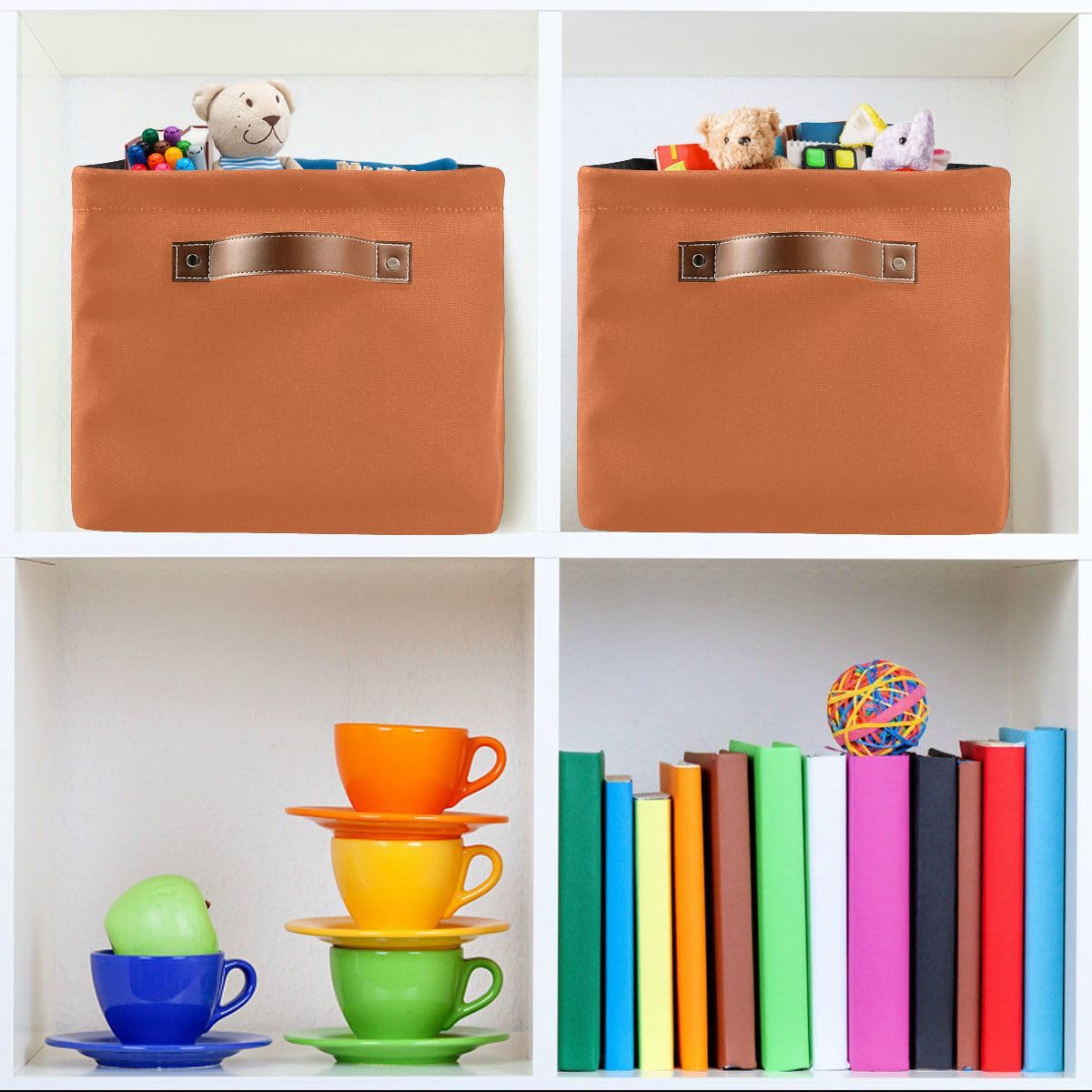 Hello Fall Orange Storage Basket Fabric Kitchen Baskets Autumn Pumpkin Open Home Storage Bins Boxes Foldable Organizer Bag for Baby Cloth Pet Toy Book Shelf Closet Baskets 16Γ12Γ8 Inches