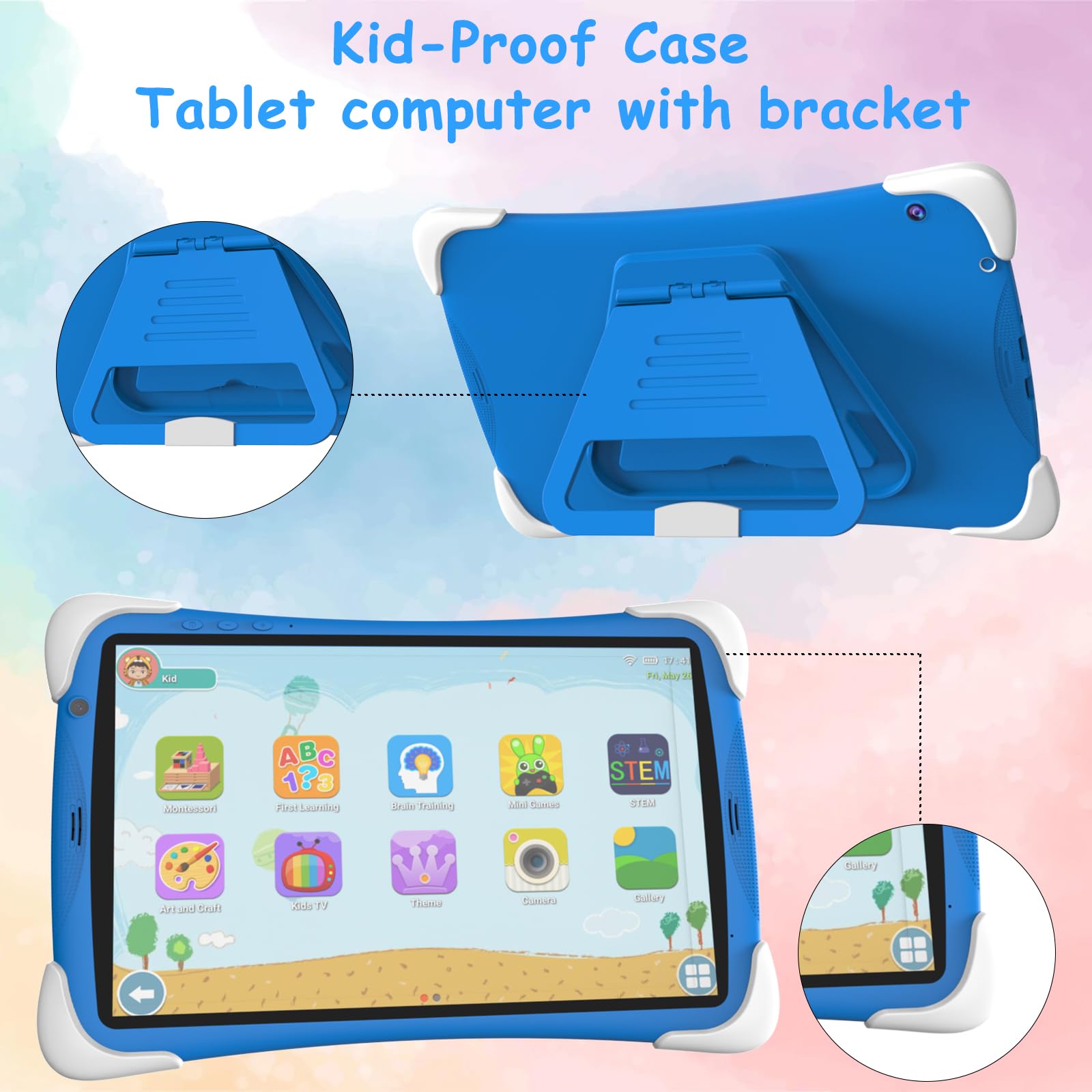 HOTTABLET Kids Tablet 10 inch, Android 12 Tablet for Kids, Parental Control Toddler Tablets, 32GB ROM 512GB Expand, Kids Apps Pre-Installed, Dual Camera, WiFi-6, Shockproof Kickstand Case