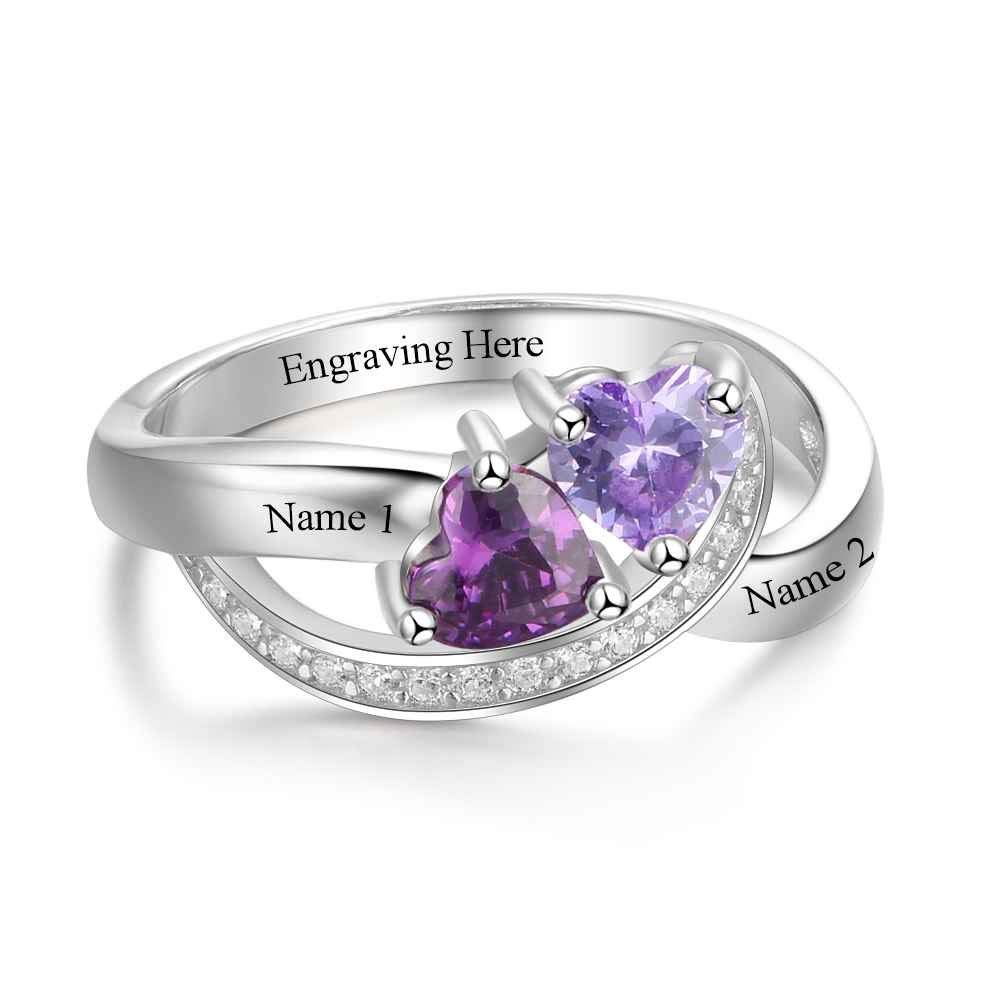 GLAMCARAT Sterling Silver Personalized Birthstone ring engraved personalized jewelry for women name promise ring for her (sterling-silver, 8)
