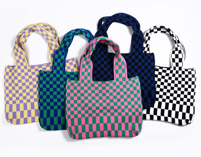 Knit Shoulder Bag for Women Extra Large Plaid Hobo Bag Chic Checkboard Satchel Tote Bag for Work School 2022 Black/White