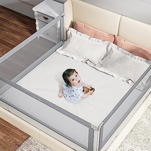 Ixdregan Bed Rail for Toddlers - Double Side Lift and Adjustable Height Bed Rails for Queen Bed, Safe & Nature Fiber Material Washable, Fits for Full-Size Bed Rail for Baby (Grey, 1 Piece, 78.7ββ)