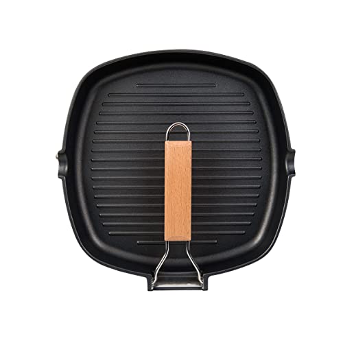 MasterPan Non-Stick Grill Pan Wooden, 11", Folding Handles