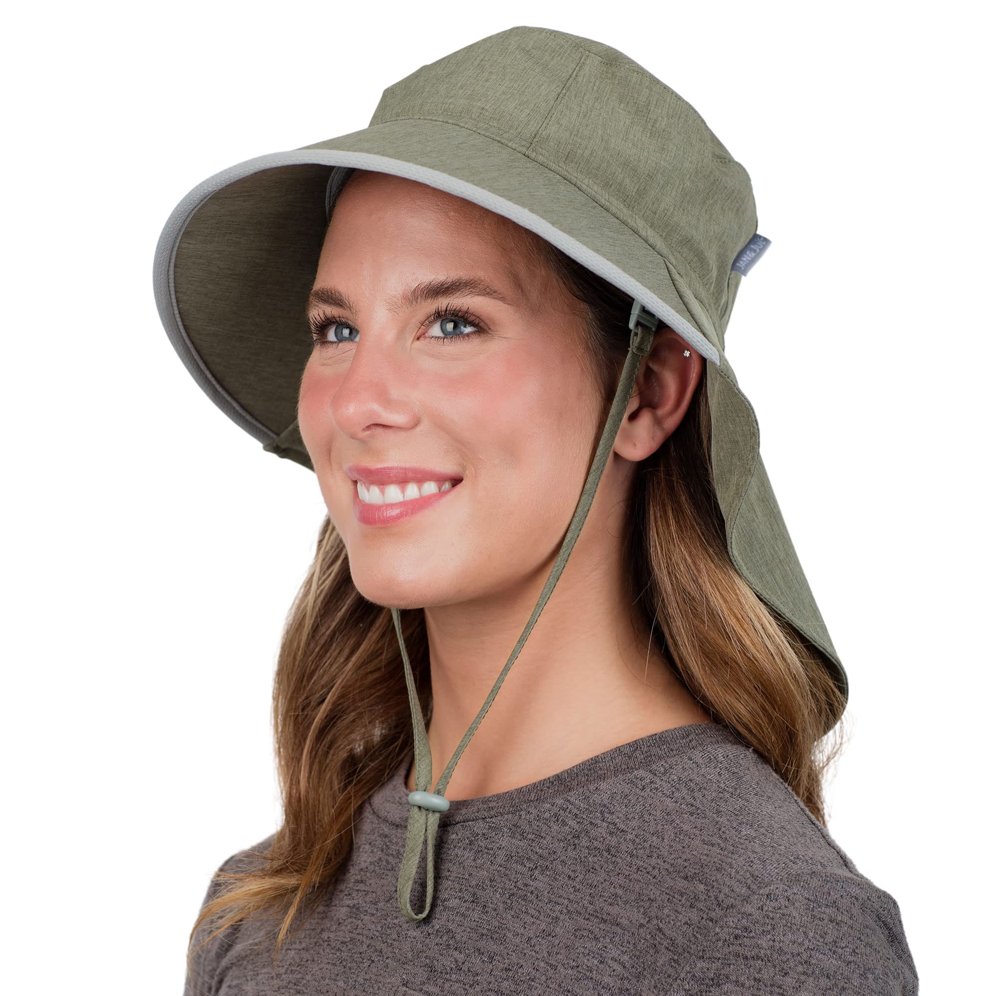 JAN & JUL Men and Women Sun Hat with Large Neck Flap and Adjustable Strap (Aqua-Dry Adventure: Black, L)