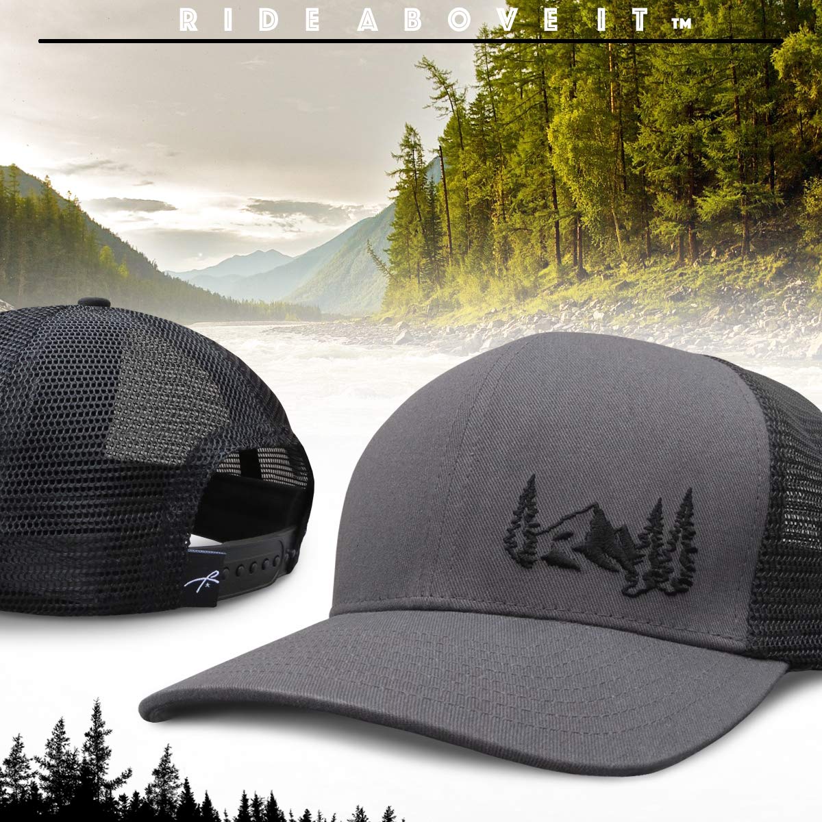 Grace Folly Trucker Hat for Men or Women- Many Cool Designs (Mountain- Gray)