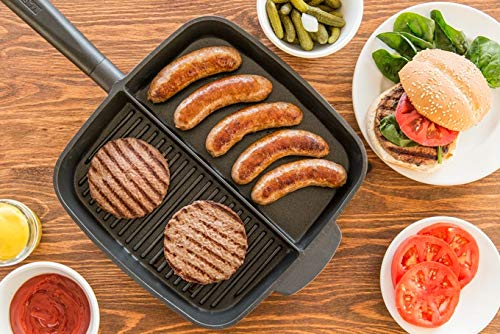 MasterPan Non-Stick Cast Aluminium 2-Section Meal Skillet, 11", Black