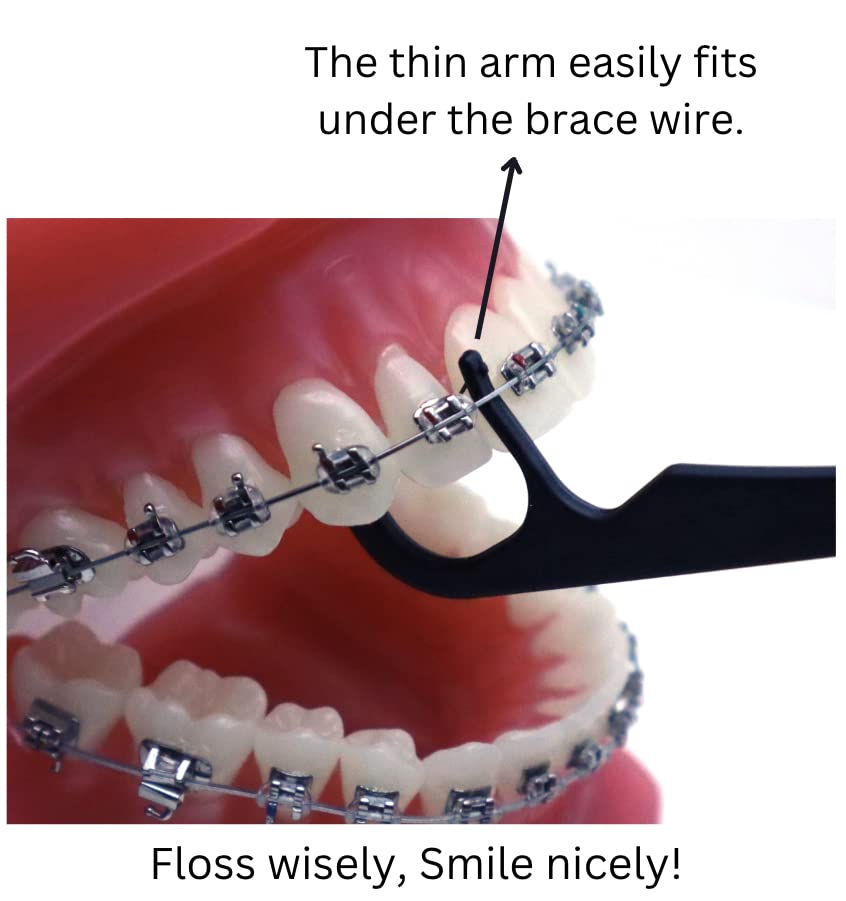 Orthofloss Dental Floss Picks for Braces| Dental Flossers & Picks for Teeth Cleaning | Innovative Arm Fits Under Arch Wire, Durable & Gentle Floss Threading, Helps to Prevent Cavities (60 Count)
