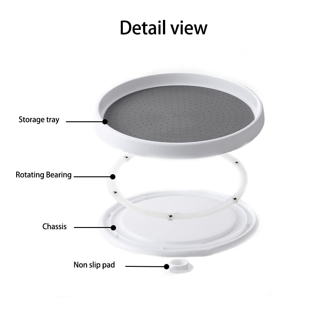 LUNKUIVY 4 Pack 10 Inch Non-Skid Lazy Susan Organizer, 360 Degree Rotating Round Spice Rack Lazy Susan Turntable for Cabinet, Refrigerator, Pantry and Toilet, Grey/White