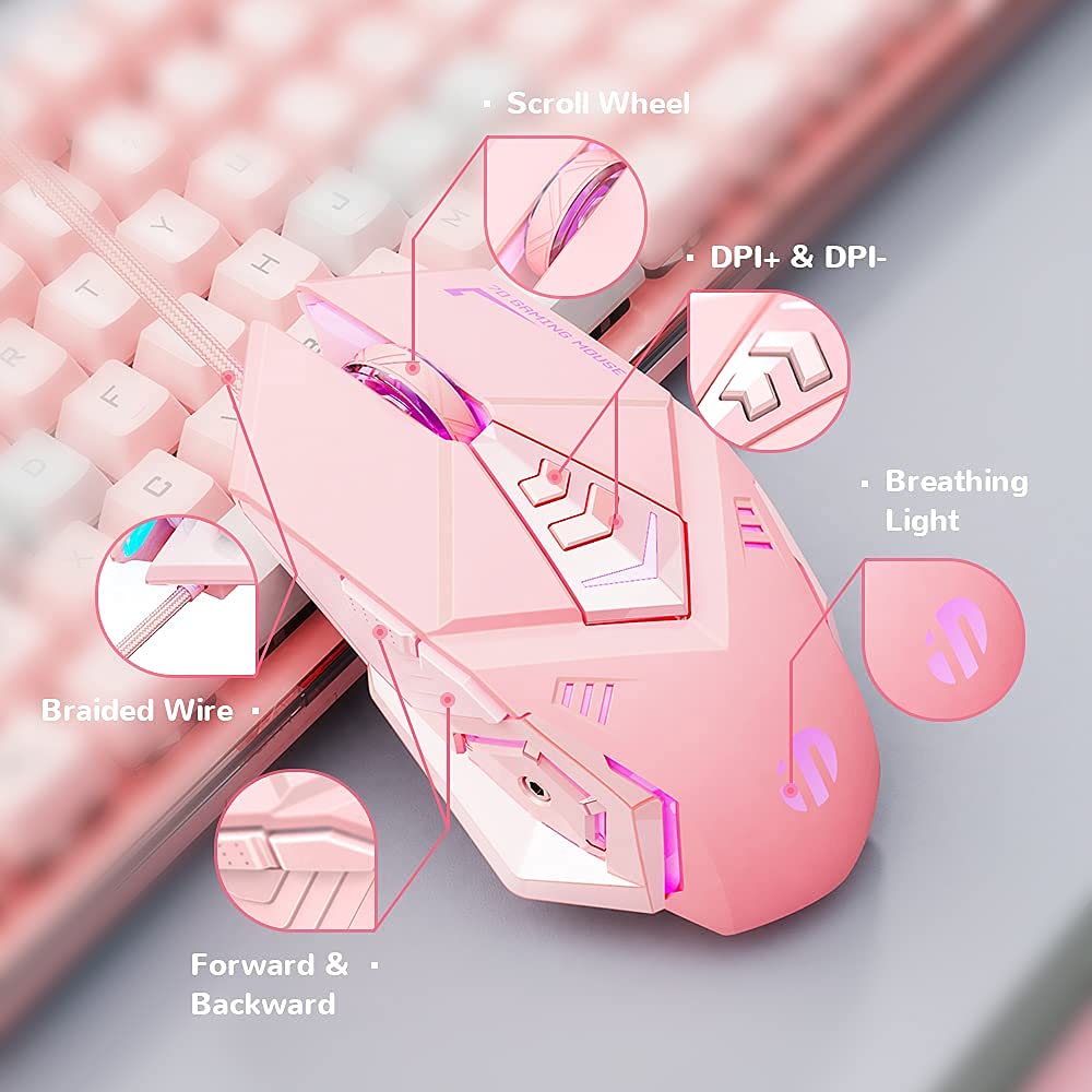 INPHIC Wired RGB Gaming Mouse, High Performance USB Ergonomic Computer Mouse, 12 Programmable Buttons, 5000 DPI Optical, Chroma LED Backlight, Adjustable Weight MMO Gamer Mice for PC Desktop