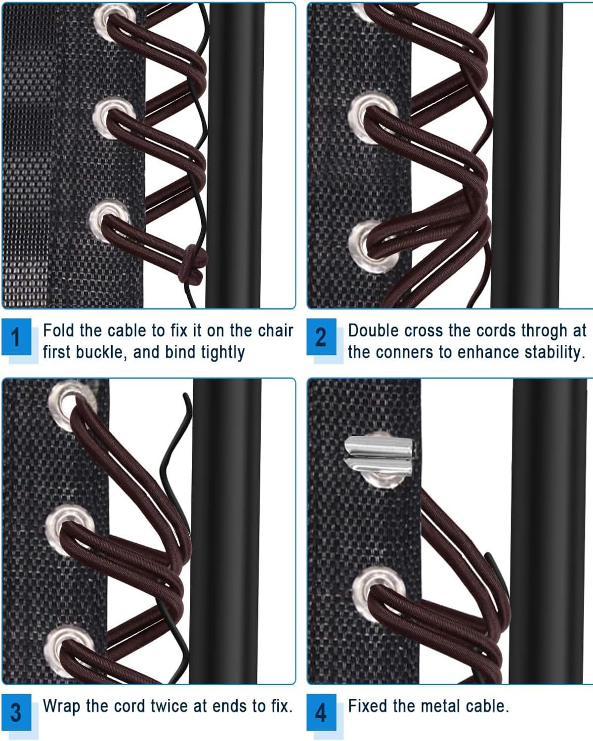 Replacement Cords for Zero Gravity Chair, 4 Elastic Oxford Rope Repair Laces for Recliner, Lounge Chair, Bungee Chair (Coffee, 4 Cords)
