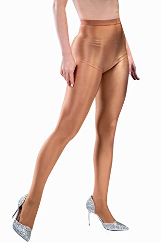 KFFYEYE 70D Women's Thickness Ultra Shine Stockings Pantyhose, Ultra Shimmery PLUS Footed Tight (Gold Coffee)