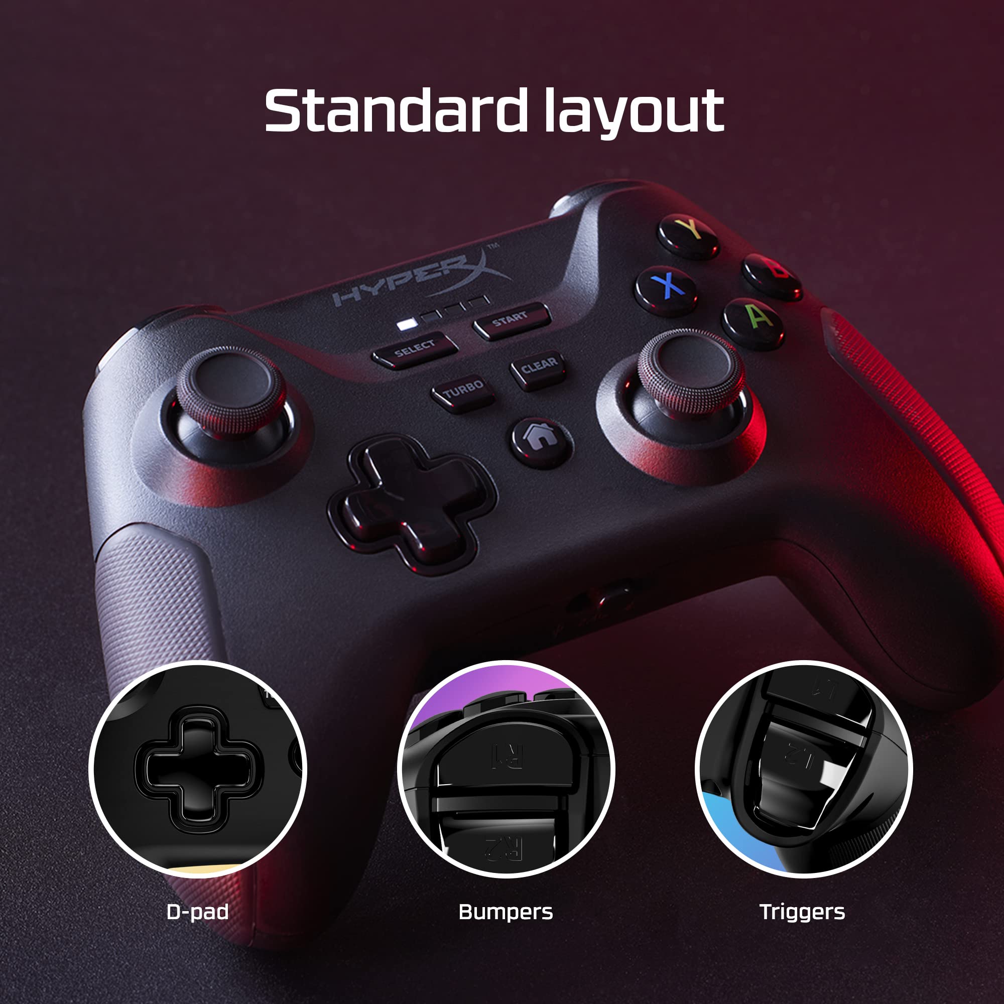 HyperX Clutch β Wireless Gaming Controller for Android and PC, Cloud and Mobile Gaming, Bluetooth, 2.4GHz Wireless, USB-C to USB-A Wired Connection, Standard Button Layout, Detachable Phone Clip (Renewed)