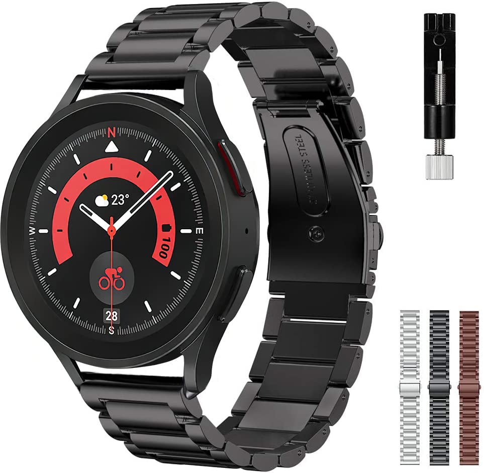 Intoval Band for Samsung Galaxy Watch 3 45mm / Watch 46mm / Gear S3 Frontier/Classic, Garmin Fenix 5/5 Plus/ 6/6 pro Premium Stainless Steel Bands with Link Adjustment Tool (22mm Strap, Black)