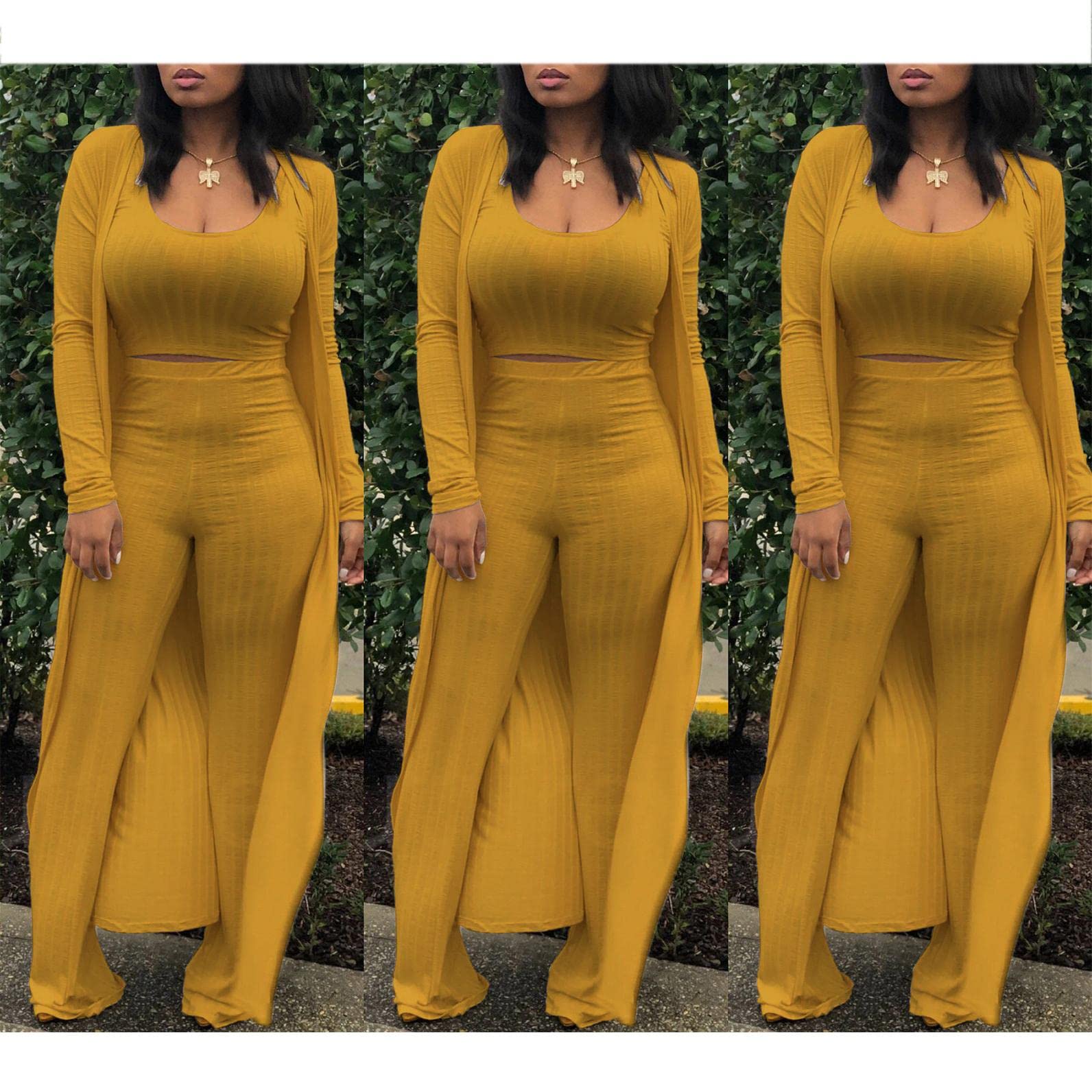 HANMAX Women's Tracksuit Winter Autumn Knitted Long-sleeved Blazer Coat Tank Long Pants Three Piece Sets Outfit