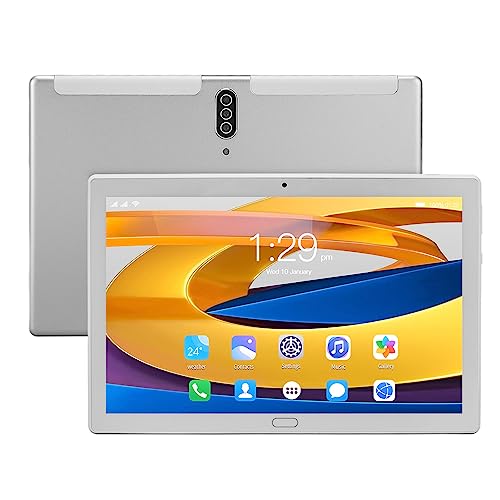 jerss 4G Calling Tablet, Octa Core 5G WiFi Dual Speaker FHD 10.1 Inch Tablet 6GB RAM 128GB ROM for Travel for Android 10 (Silver)