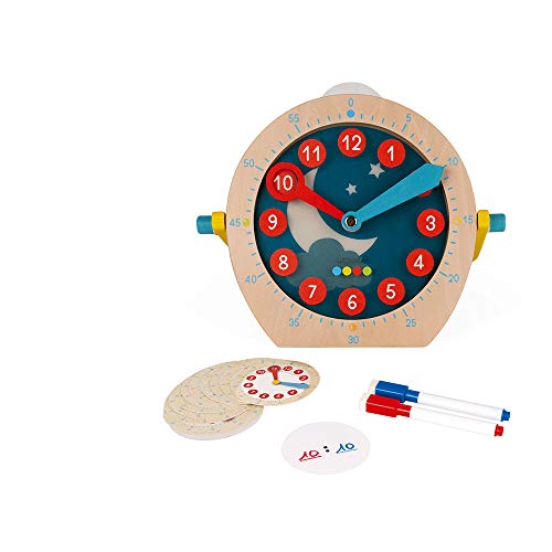 Janod Learn to Tell Time - Wooden Educational Teaching Clock - Ages 5+ - J05076
