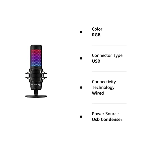HyperX QuadCast S RGB USB Condenser Microphone for PC, PS4 and Mac, Anti-Vibration Shock Mount, Four Polar Patterns, Pop Filter, Gain Control, Gaming, Streaming, Podcasts (Renewed)