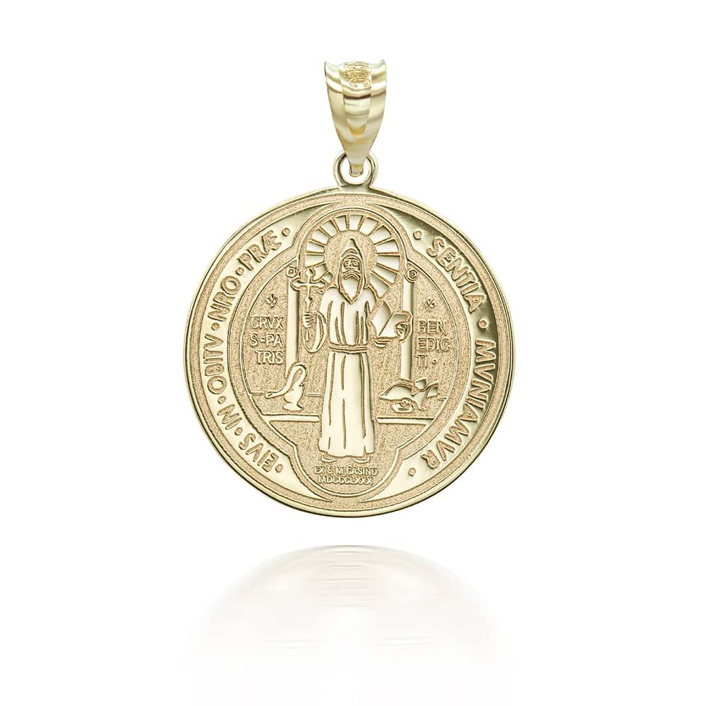 Medalla De San Benito Saint St Benedict 14K Yellow Gold Coin Pendant