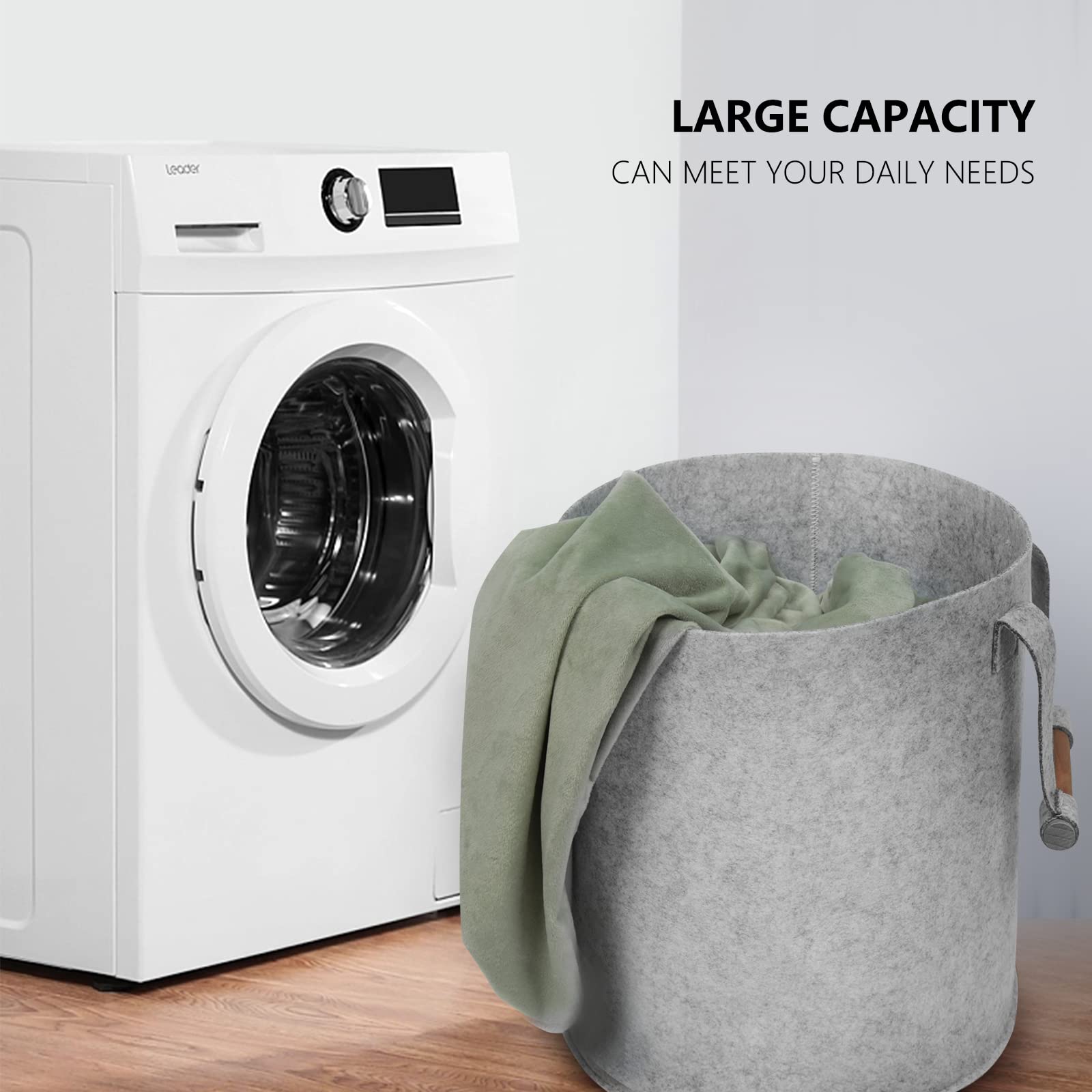 MAHAN Felt Laundry Basket, Large Capacity Dirty Laundry Hamper with Handles, Silver Gray Toys Storage Organizer Kids Laundry Hamper, Suitable for Children's Room/Bedroom/Laundry Room