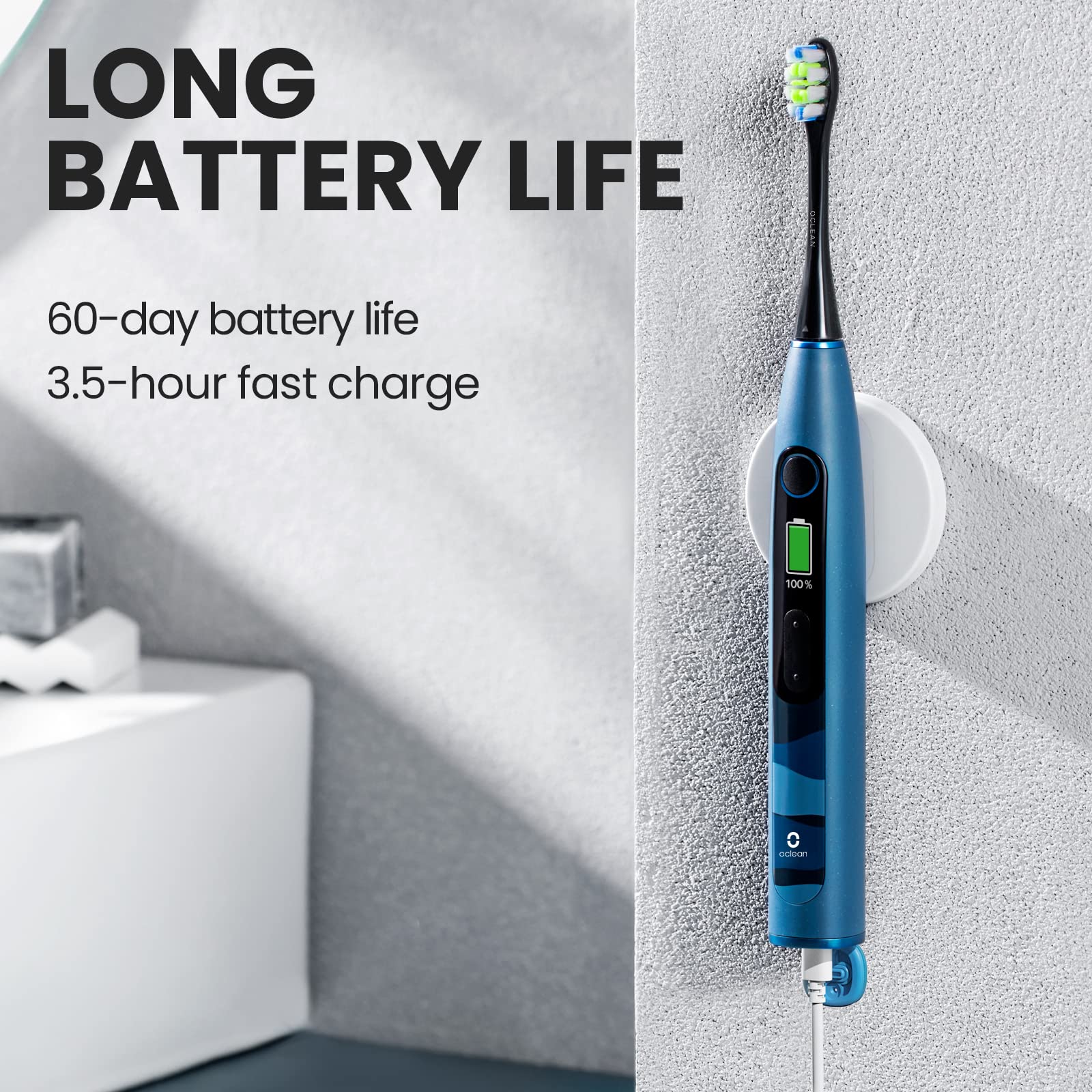 Oclean Smart Sonic Electric Toothbrush, XS Rechargeable Toothbrush with Color Screen, 5-Mode&5-Intensity, 40000rpm Maglev Motor, Visualized/Emoji Feedback Power Toothbrush/Smart Timer (Blue)