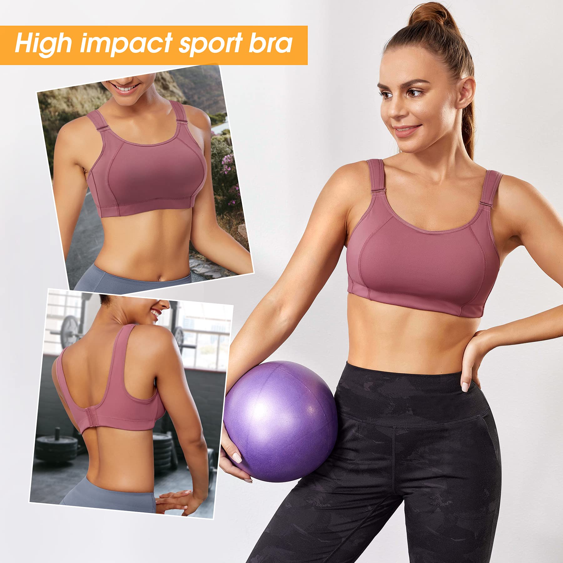 IHHCOXK High Impact Sports Bra for Women Front Adjustable Straps Full Coverage Compression Yoga Bra Wireless Tank Top (Pink, Medium)