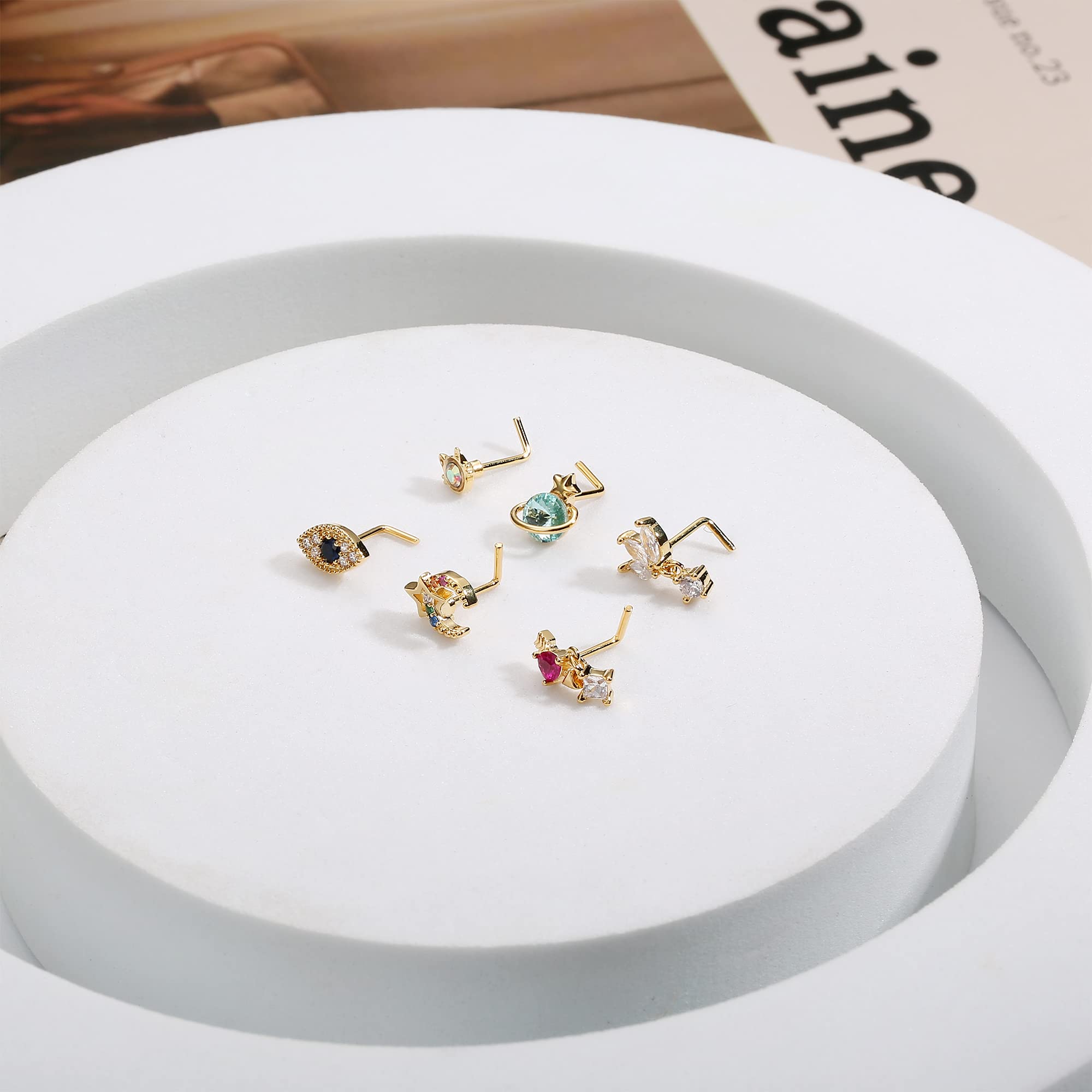 JOERICA 9PCS 20G Nose Rings for Women Nose Studs Stainless Steel Nose Ring Hoops Dangle Nose Rings Set L Shaped Butterfly Nose Ring
