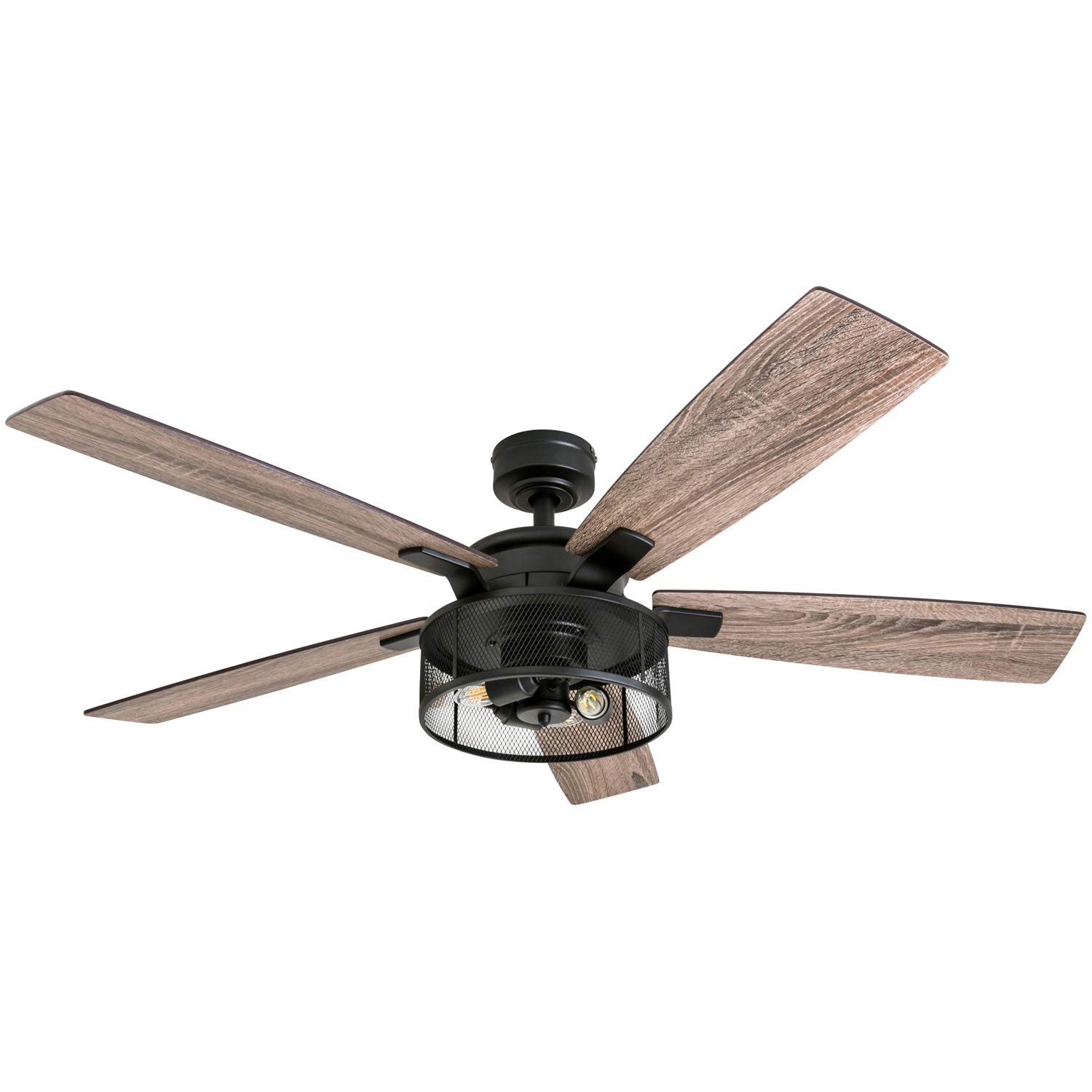 Honeywell Ceiling Fans 50614-01 Carnegie LED Ceiling Fan 52", Indoor, Rustic Barnwood Blades, Industrial Cage Light, Matte Black (Renewed)