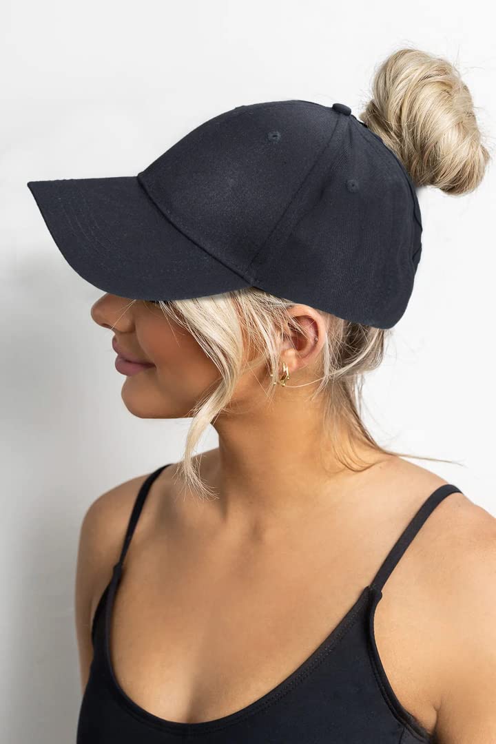 High Ponytail Baseball Hat - Women Messy Bun Hat, Sun Protection Ponycaps Retro Cap Black