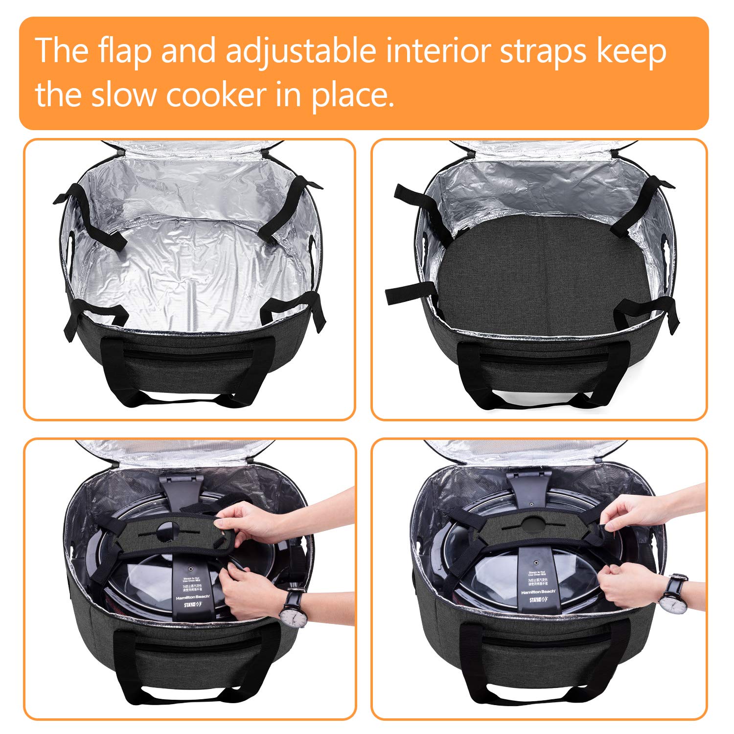 LUXJA Double Layers Slow Cooker Bag (with a Bottom Pad), Insulated Slow Cooker Carrier Fits for Most 6-8 Quart Oval Slow Cooker, Black (Bag Only)