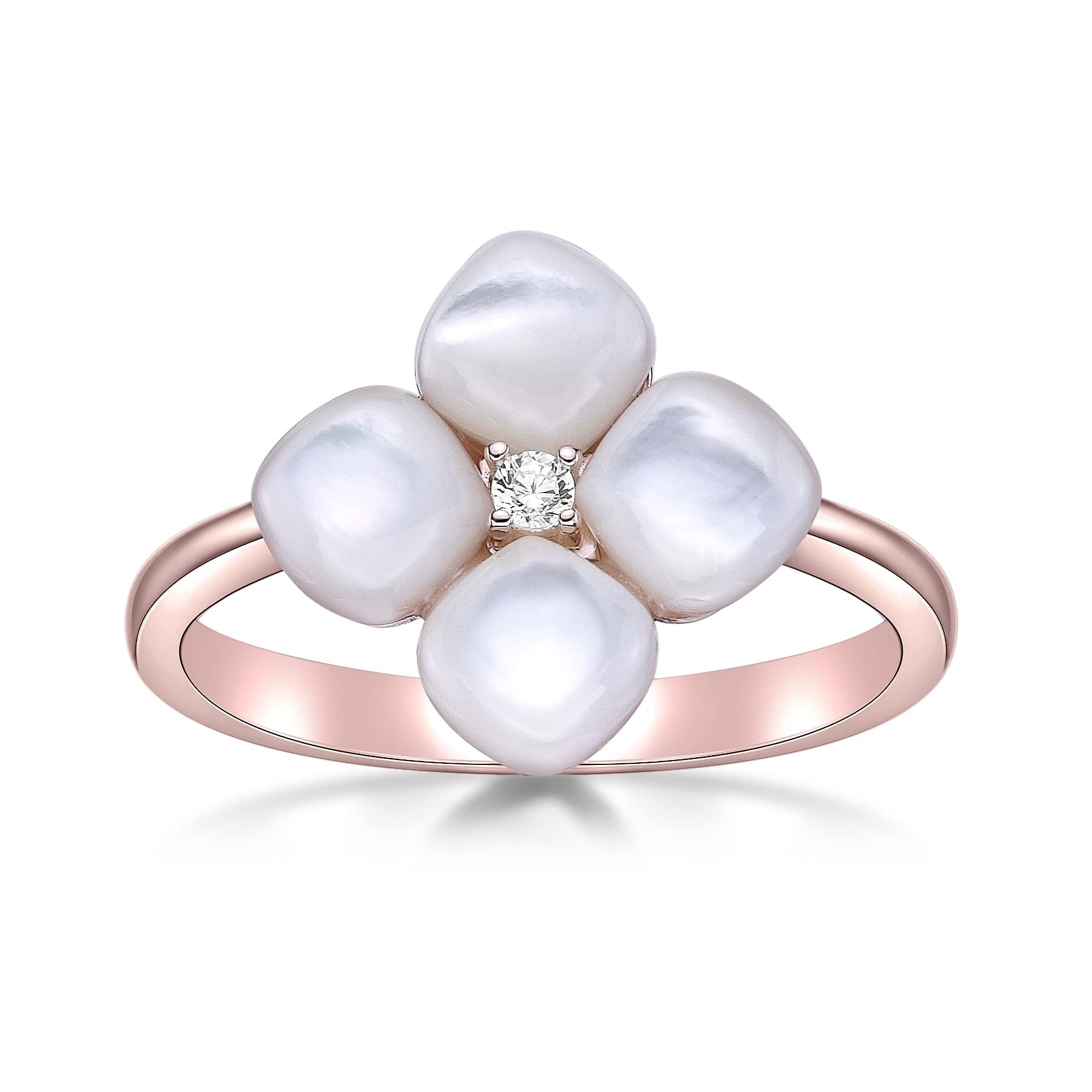 Lavari Jewelers Four Petal Flower Ring for Women - Pink Mother of Pearl & Cubic Zirconia in 925 Sterling Silver - Hypoallergenic Rose Gold Plated - Statement Anniversary Ring Size 6