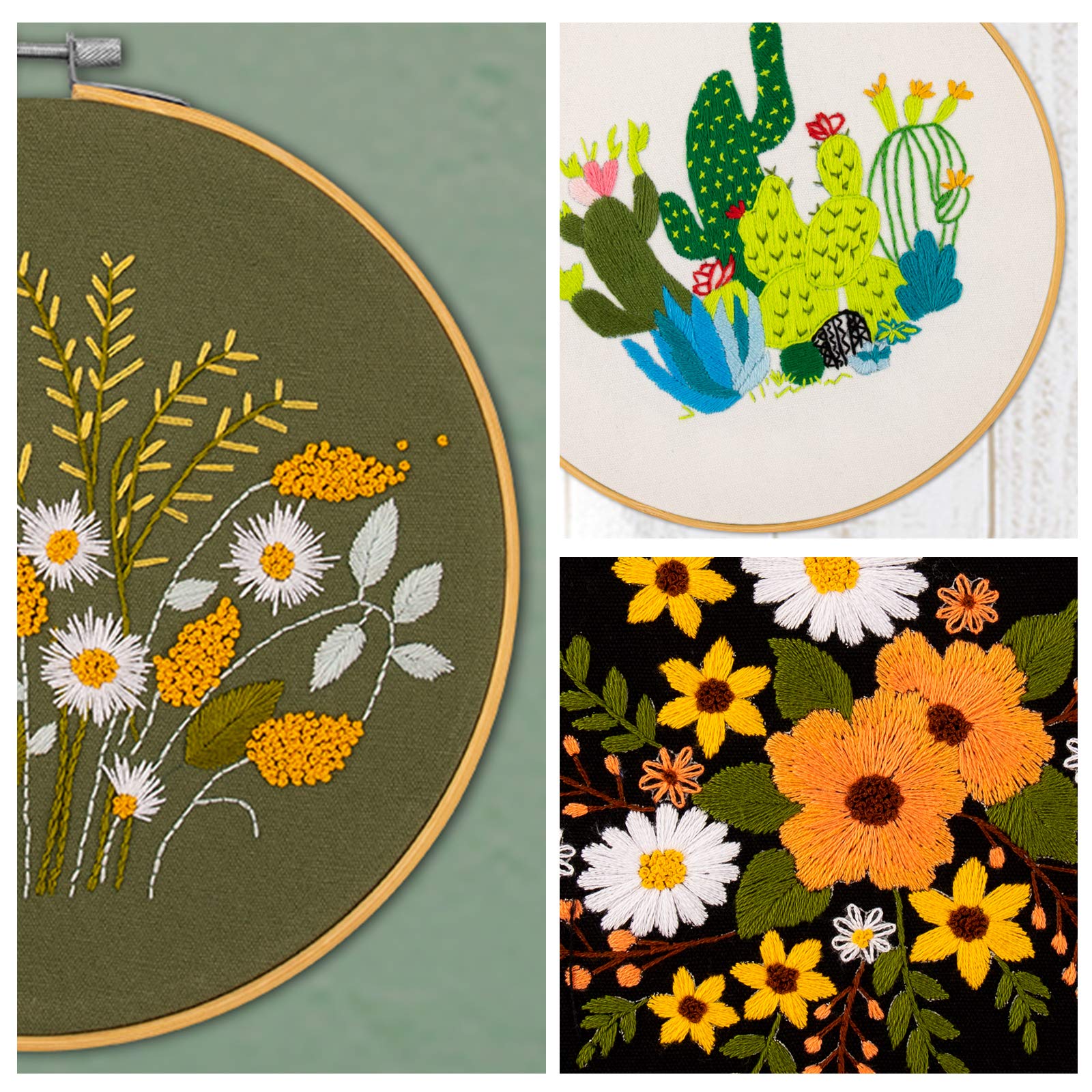JARLINK Christmas Gifts 4 Pack Embroidery Starter Kit with Instructions, Cross Stitch Kit for Adults Beginners, Including Embroidery Hoops, Embroidery Cloth, Color Threads and Tools