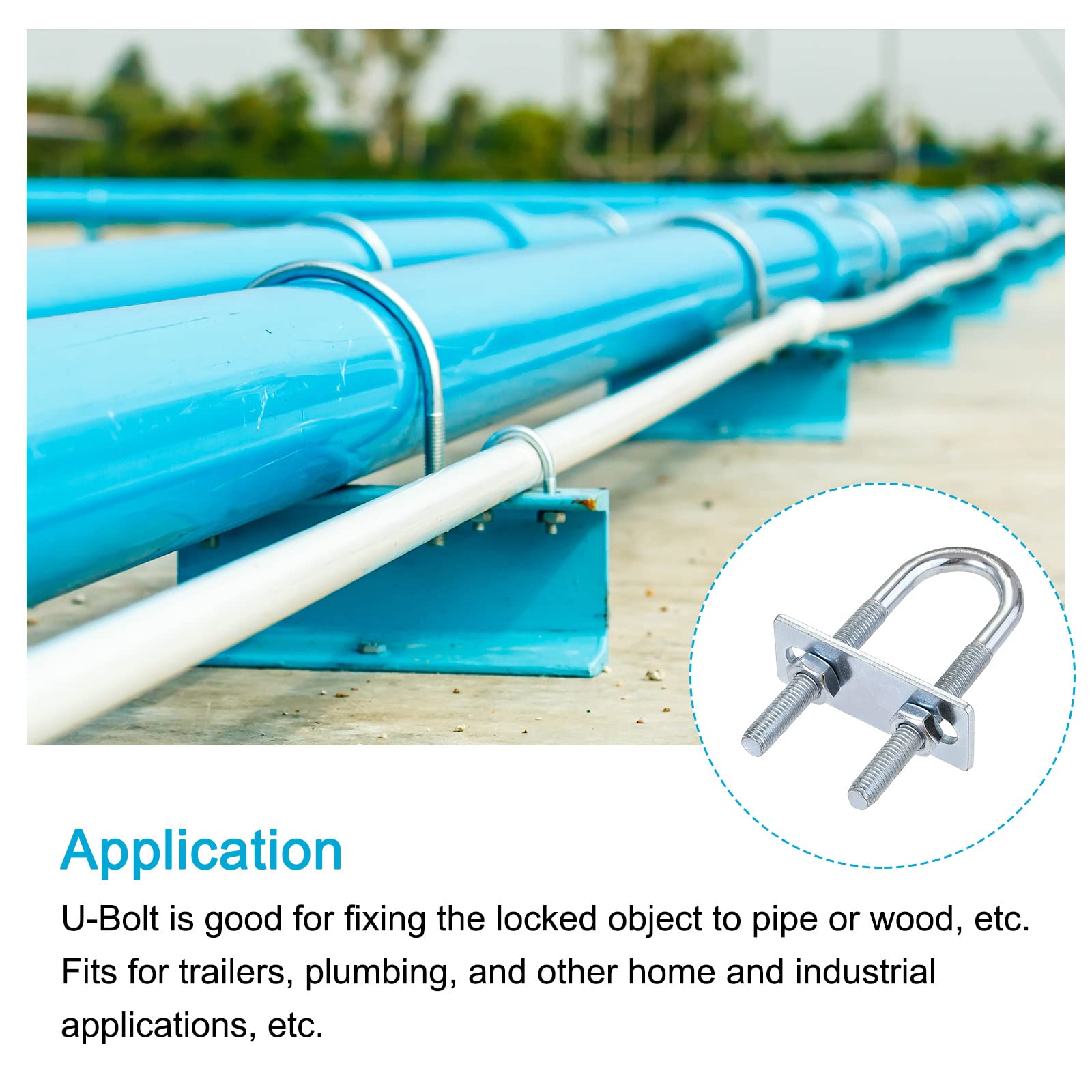 METALLIXITY U Bolts 2 Sets (M8x27x59mm), Round U Bolt Steel with Nut and Plate - for Construction, Pipe