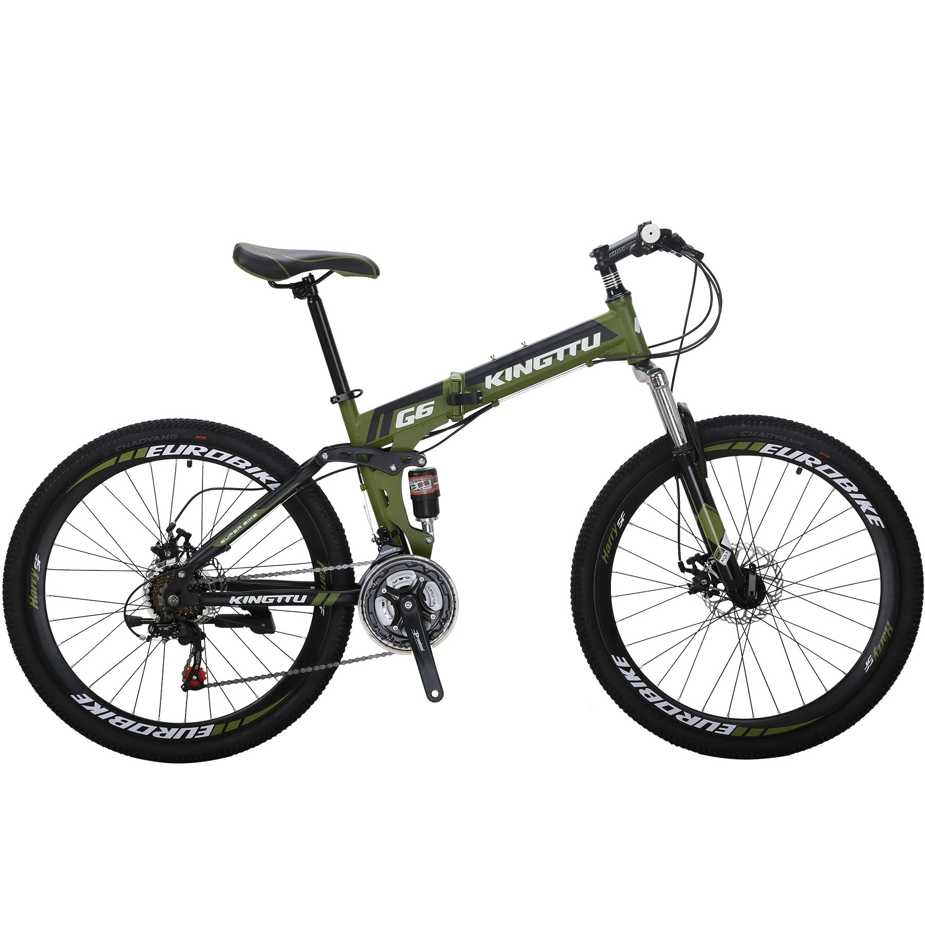 Kingttu Folding Mountain Bike 21 Speed Full Suspension Foldable Bicycle, Dual Disc Brake Folding Bikes 26" for Adults (ArmyGreen)