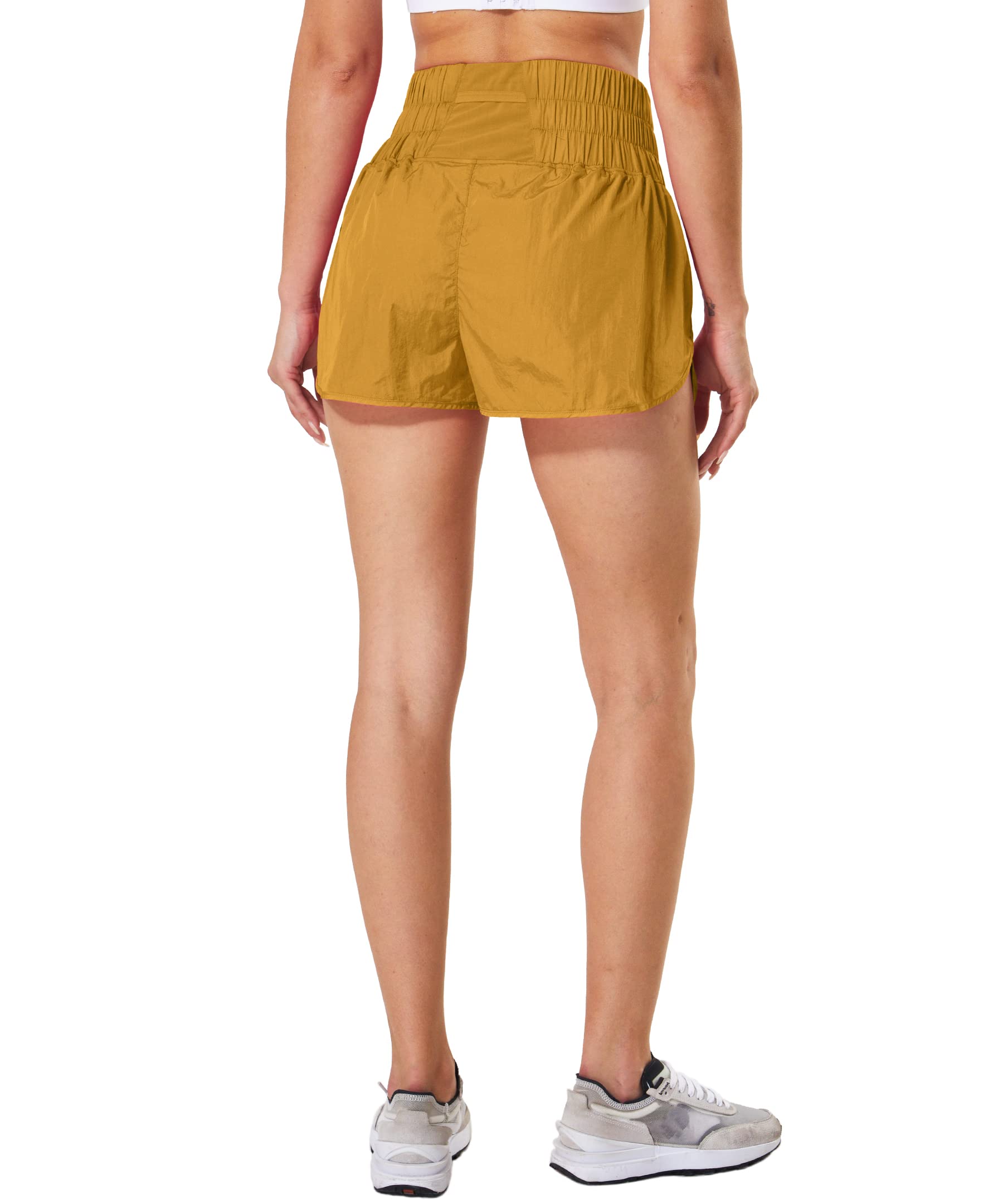 MEIVSO Women's High Waisted Running Shorts Quick Dry Elastic Shorts Casual Workout The Way Home Shorts Yellow XL