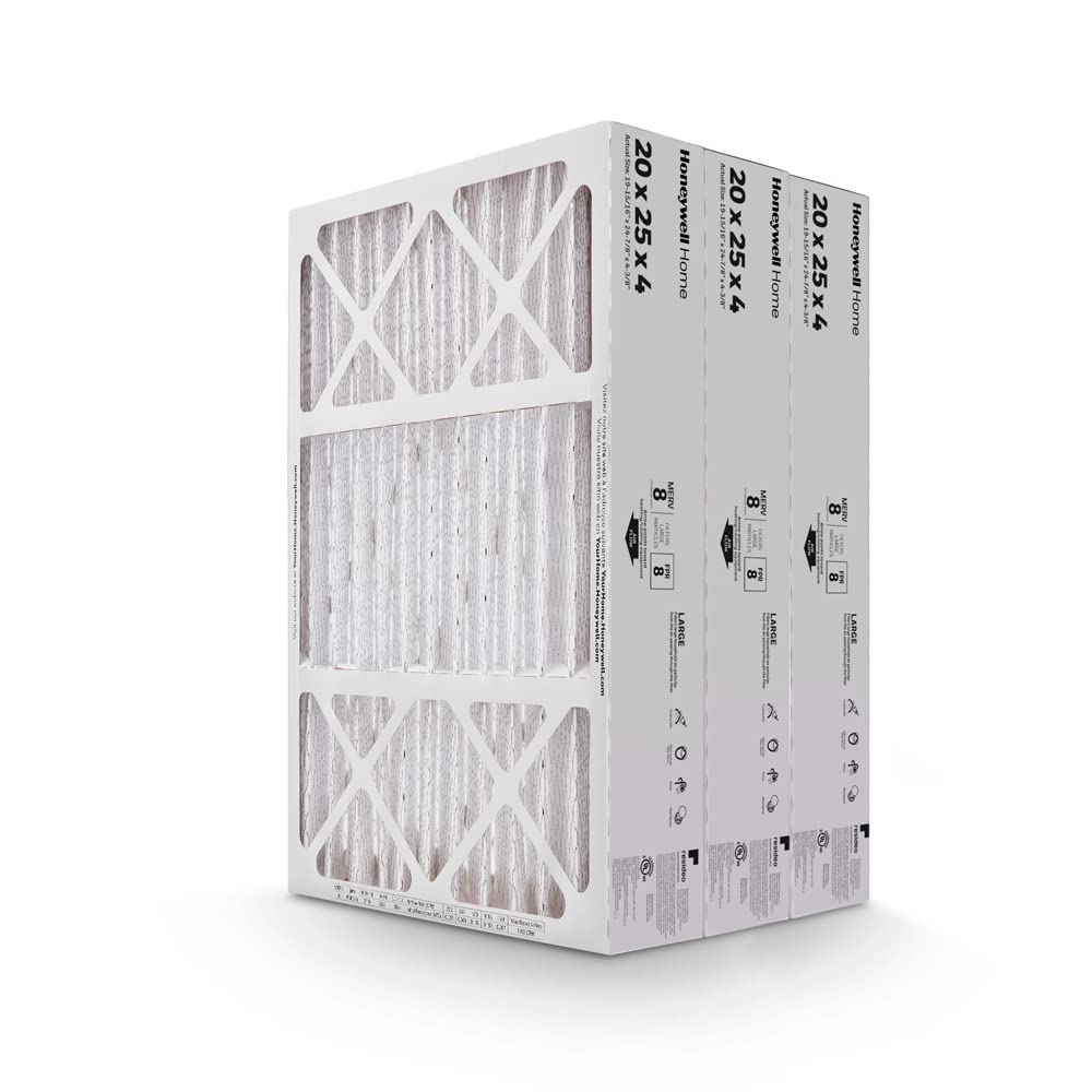 Honeywell Home 20x25x4 MERV 8, AC Furnace Air Filter, 3 PACK (CF100A1025-3PKAM) (Actual Dimensions: 19.94 x 24.87 x 4.38 in.)