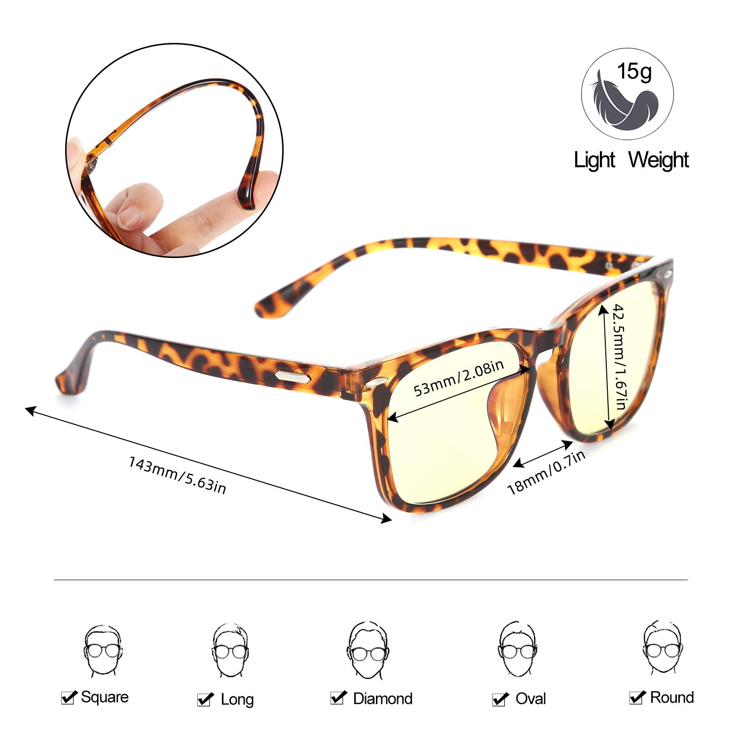 Henni Optix 2-Pack Blue Light Blocking Glasses, Computer Game Driving Glasses, Stylish Square Anti Eyestrain Glasses for Women/Men ( Black & Leopard)